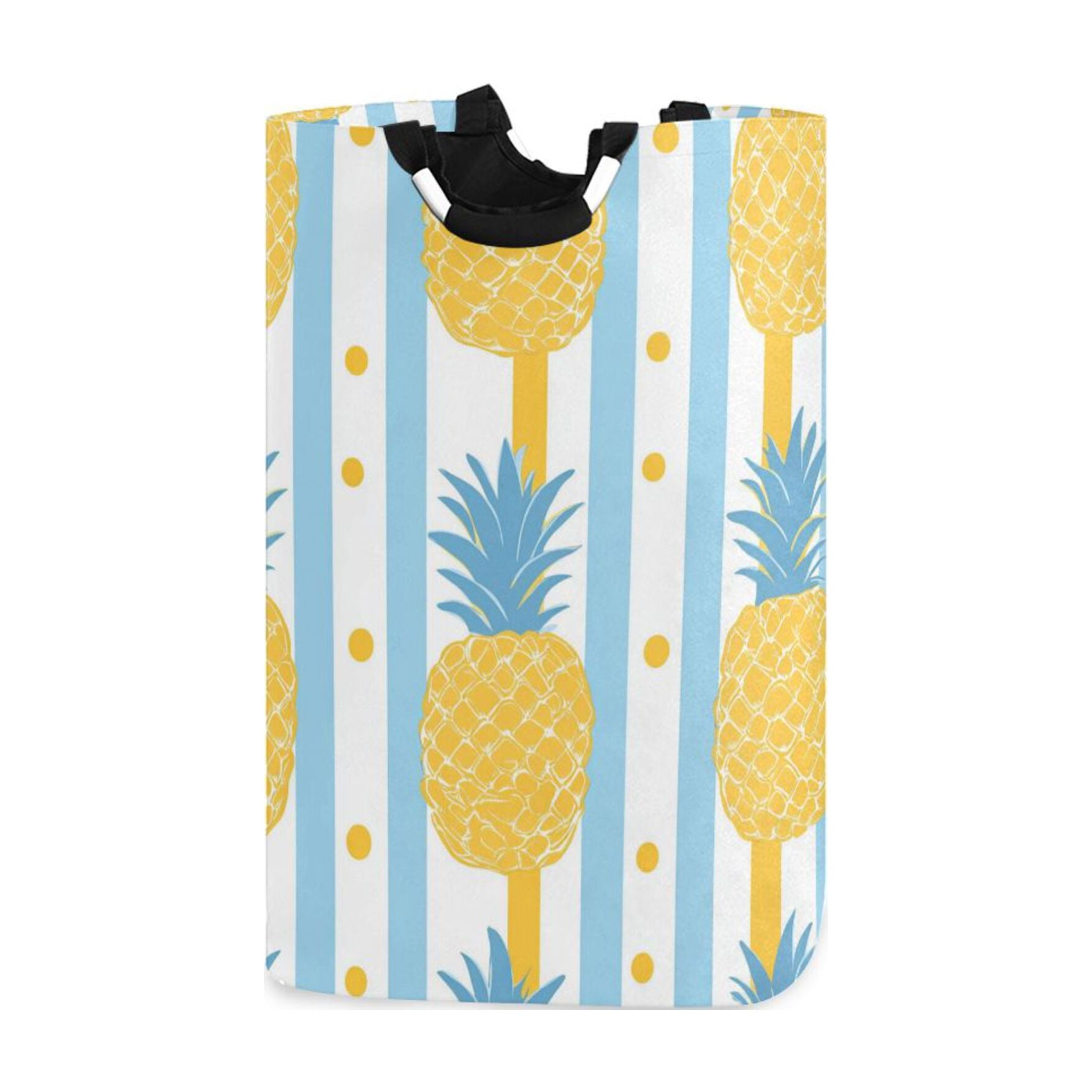 Blue-yellow Stripes Dots Pineapple Laundry Basket with Handles Foldable ...