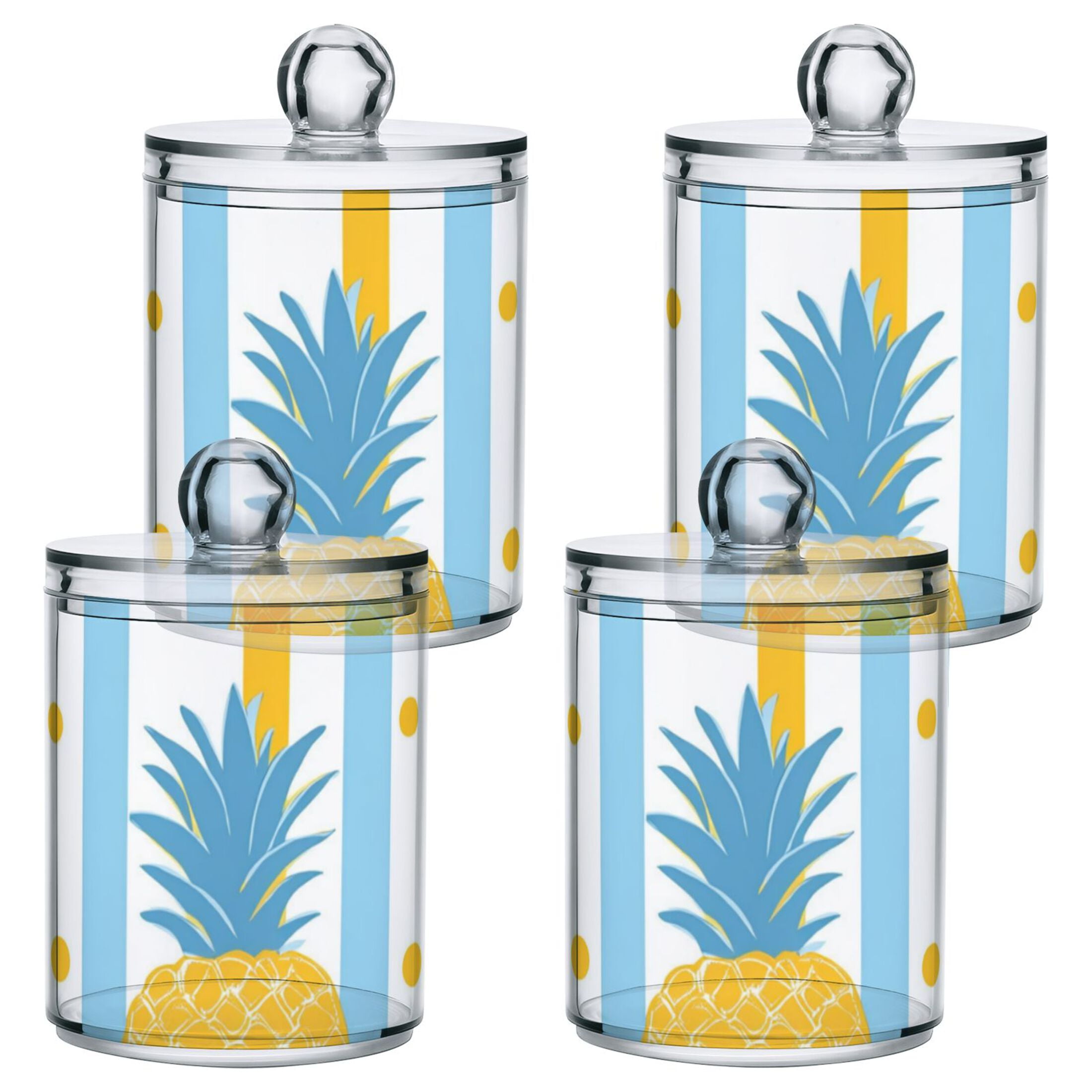 Blue-yellow Stripes Dots Pineapple Translucent Plastic Cans Storage ...