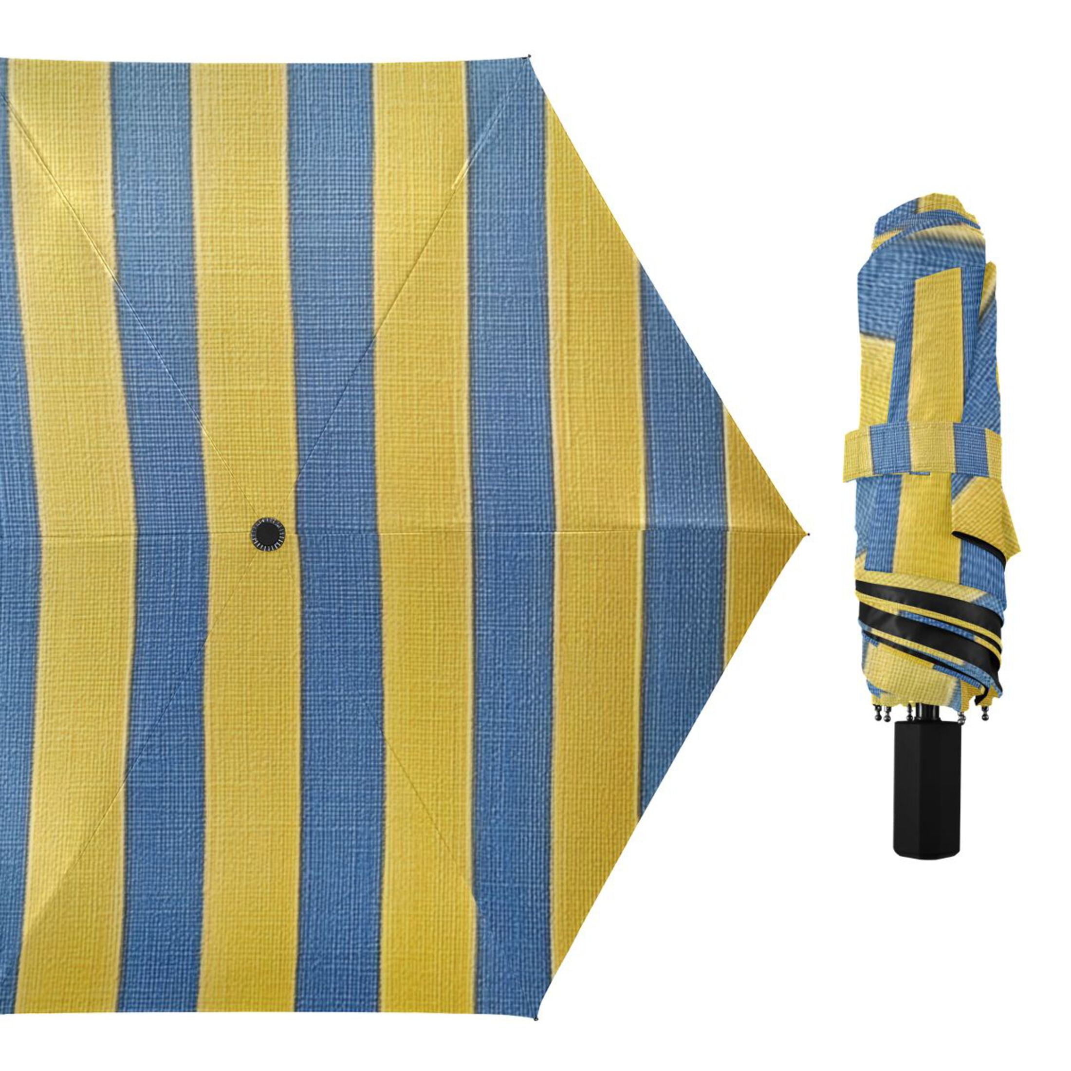 Blue-yellow Vertical Stripes All Weather Umbrella Triple Folding ...
