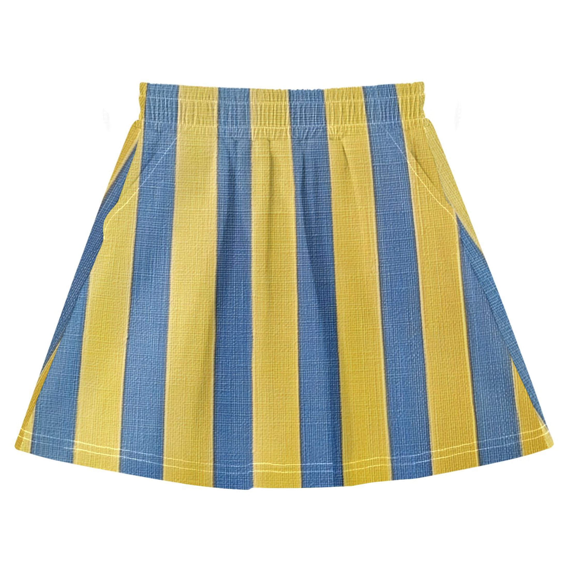 Blue-yellow Vertical Stripes Girls' Skirts A-Line Skirts with Under ...