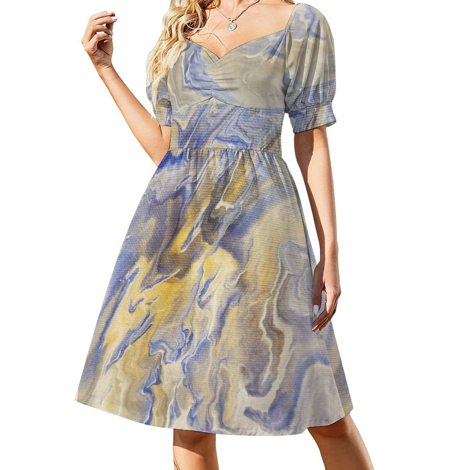 Blue yellow and white acrylic pour 3 Sleeveless Dress clothes for woman ...