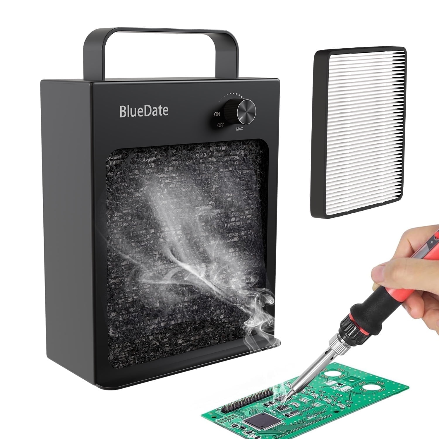 BlueDate Solder Fume Extractor with HEPA and Carbon Filter - Portable ...