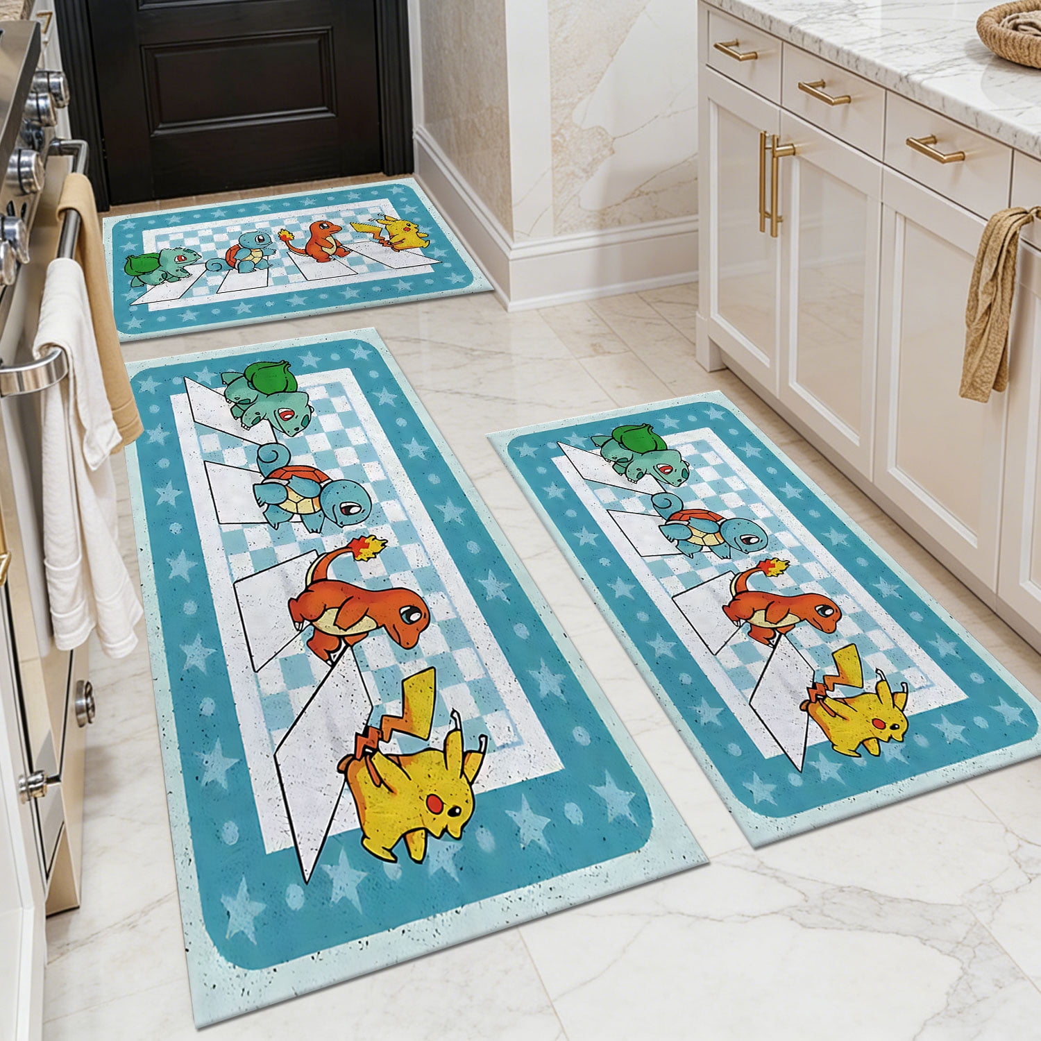 BlueDreamer Kitchen Rugs and Mats 3 PCS Set,Non Skid Washable Absorbent ...