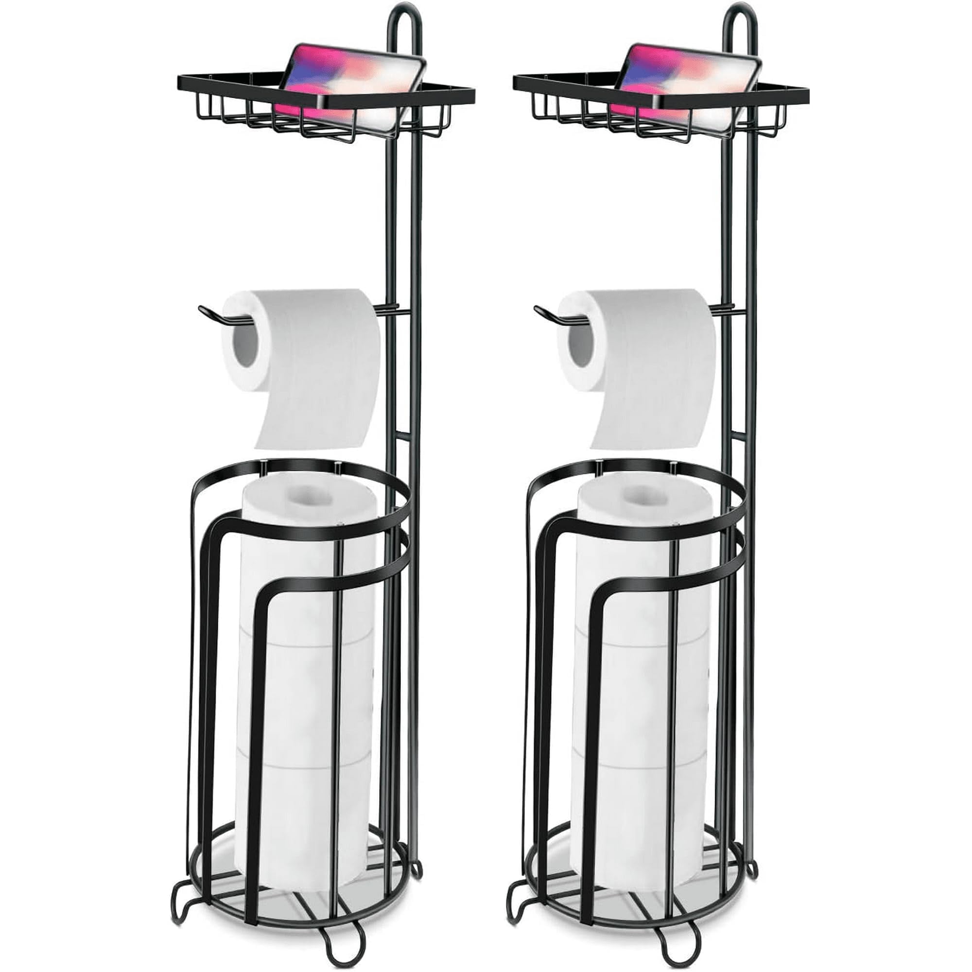 BlueDreamer Two Toilet Paper Racks with Shelves, Bathroom self Standing ...