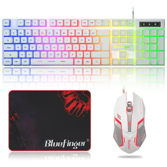 BlueFinger RGB Gaming Keyboard and Backlit Mouse Combo, USB Wired, LED ...