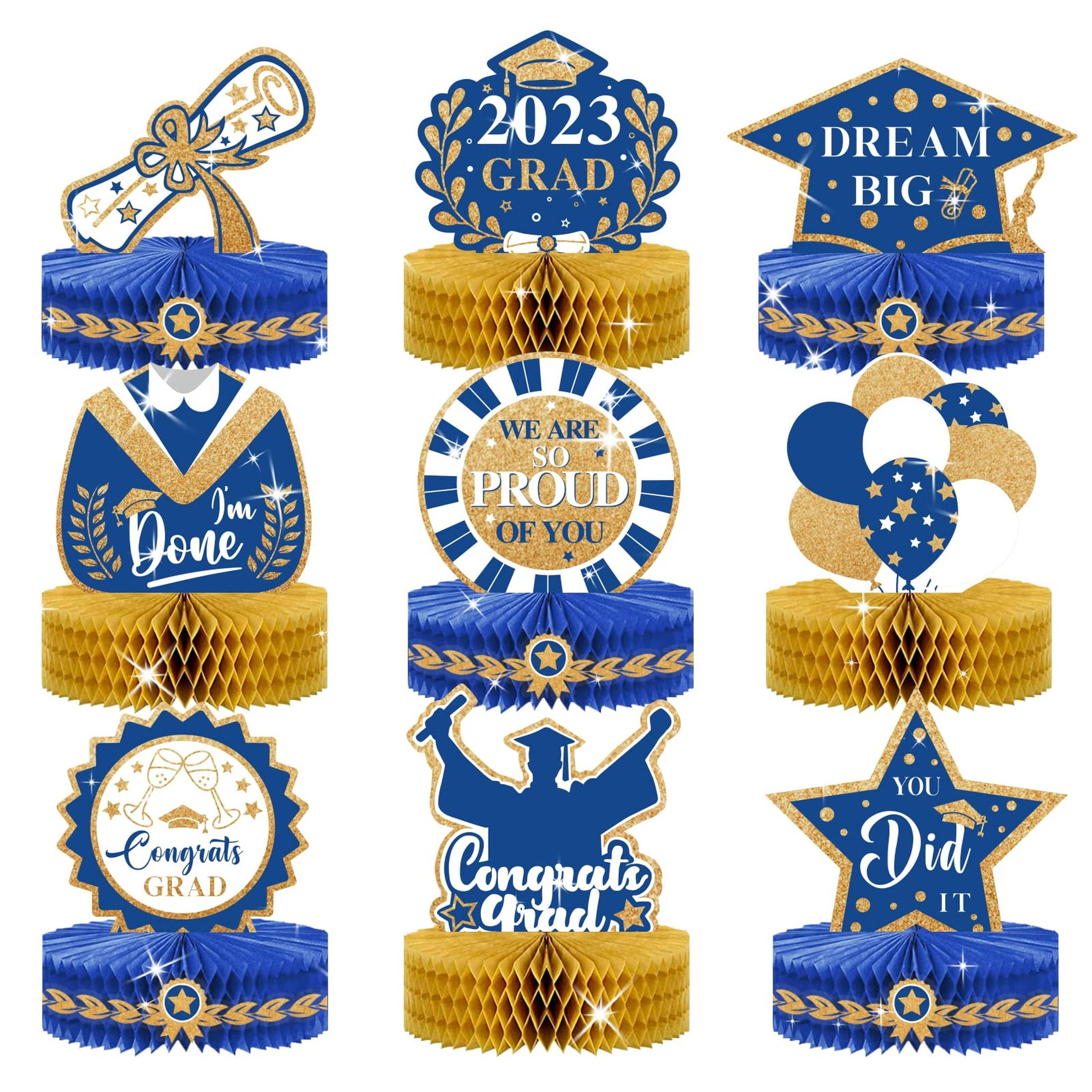 BlueGold Graduation Table Toppers - Set of 9 Grad Party Decorations for ...
