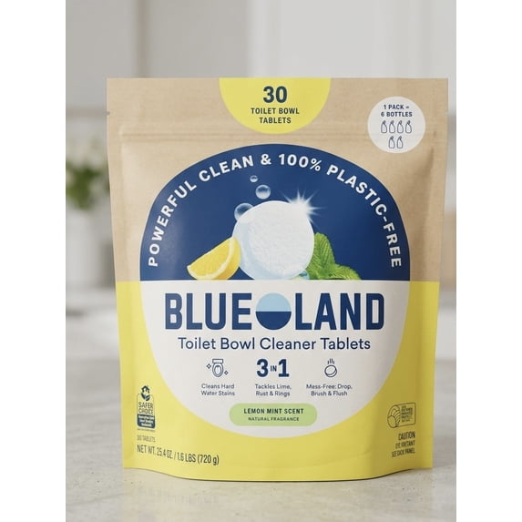 BlueLand Toilet Bowl Cleaner Tablets – Lemon Mint Scent, 30 Tablets per ...