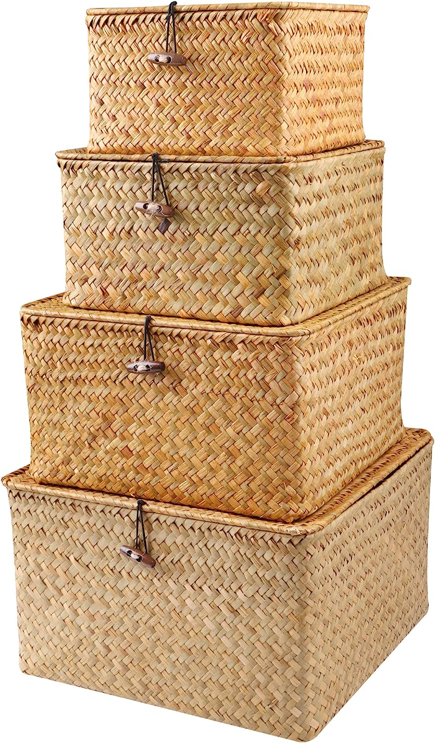 Best Choice Products - Set of 4 Stackable Seagrass Storage Baskets w ...