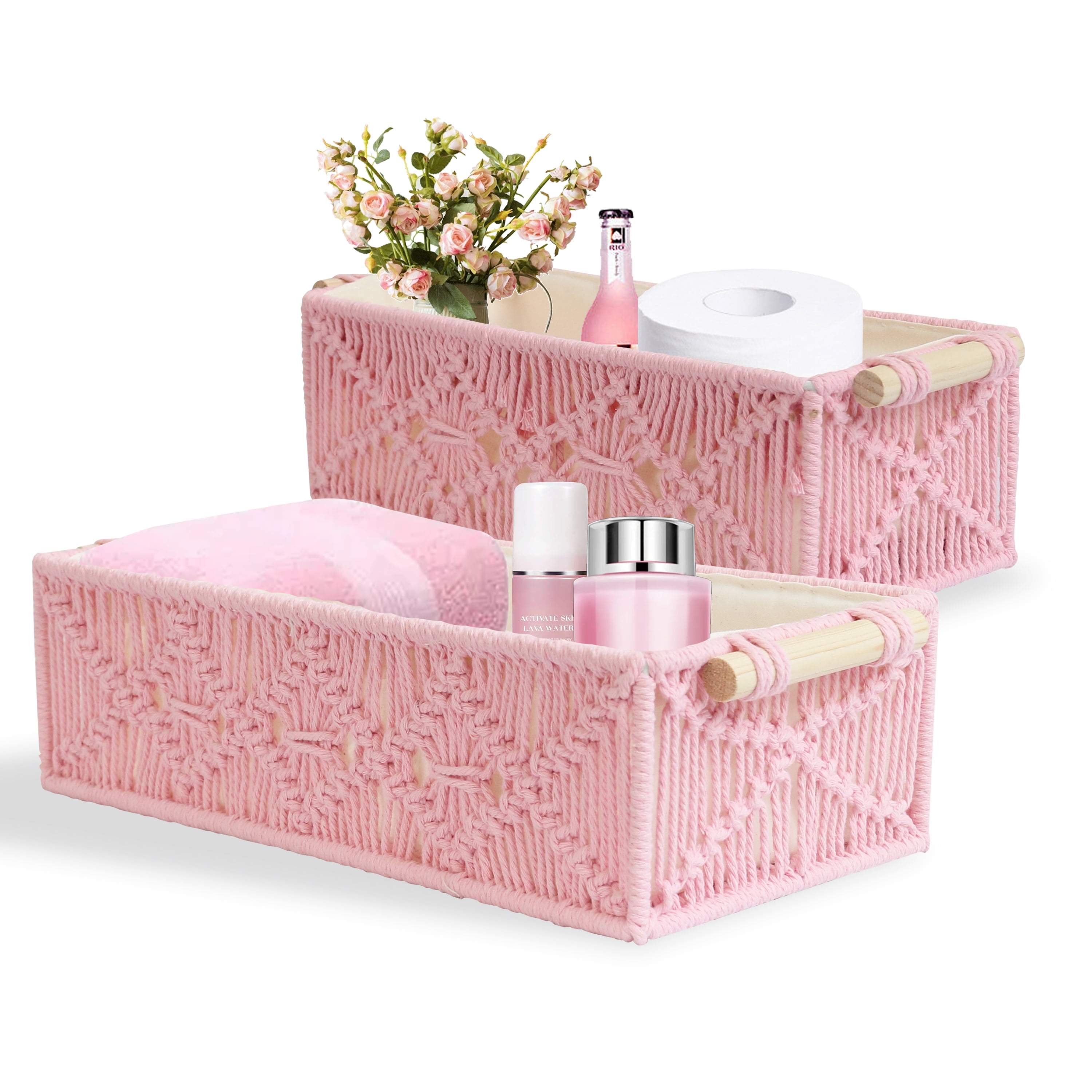 BlueMake Set of 2 Macrame Storage Baskets, Boho Decor Box Handmade ...