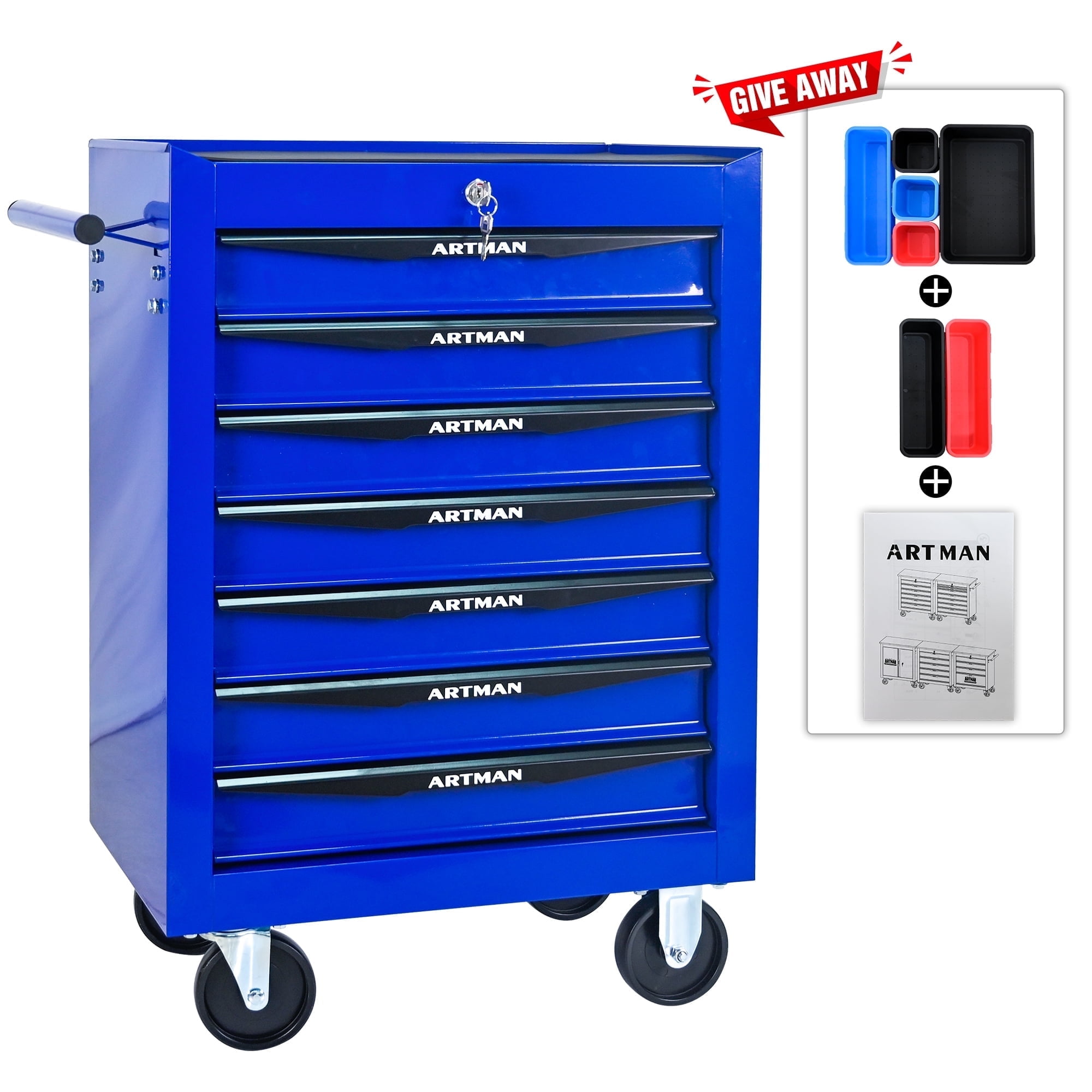 BluePower Rolling Metal Tool Chest with 7 Drawers, 30.5" H Tool Chest ...