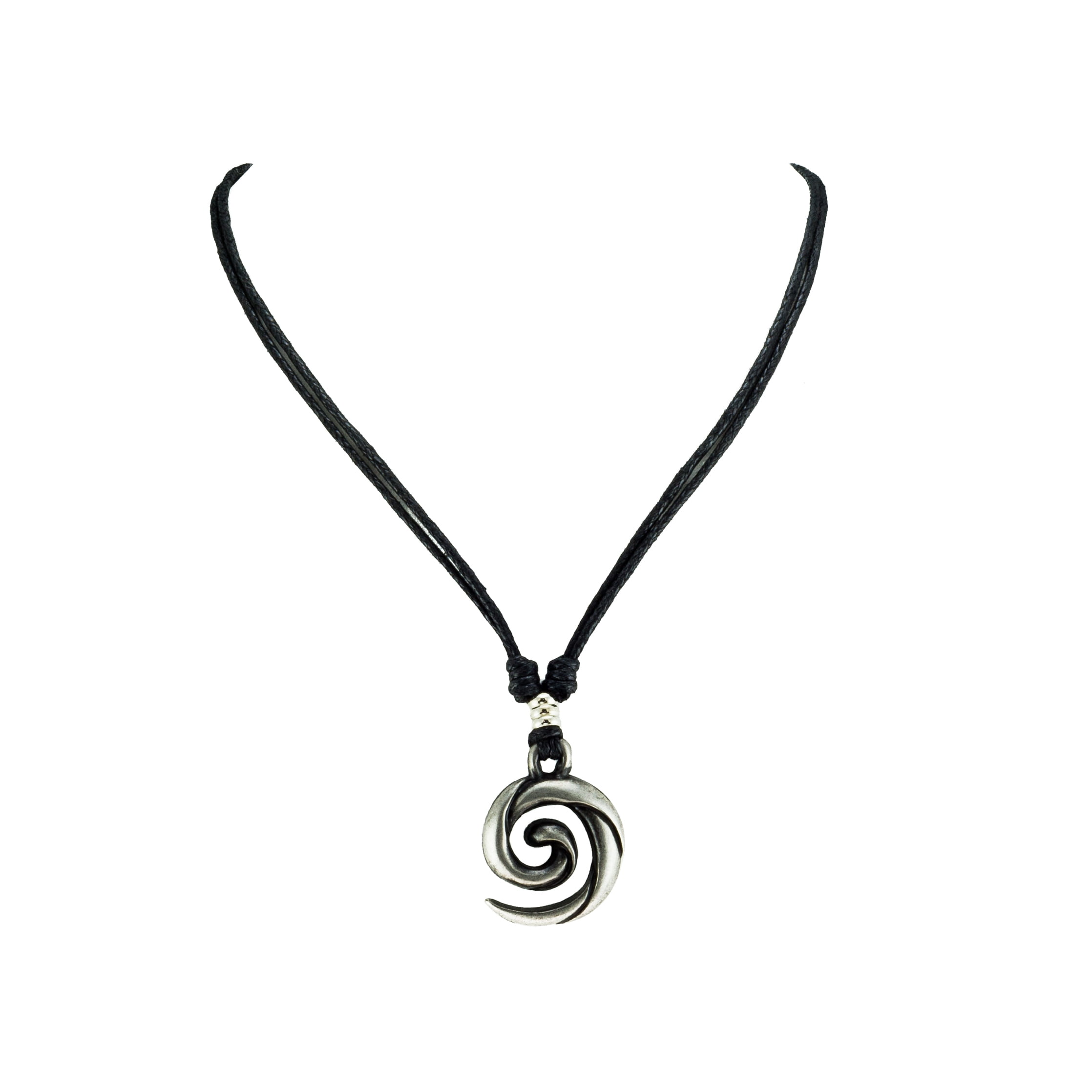 BlueRica Koru Spiral Wave Pendant on Adjustable Black Cord Necklace ...