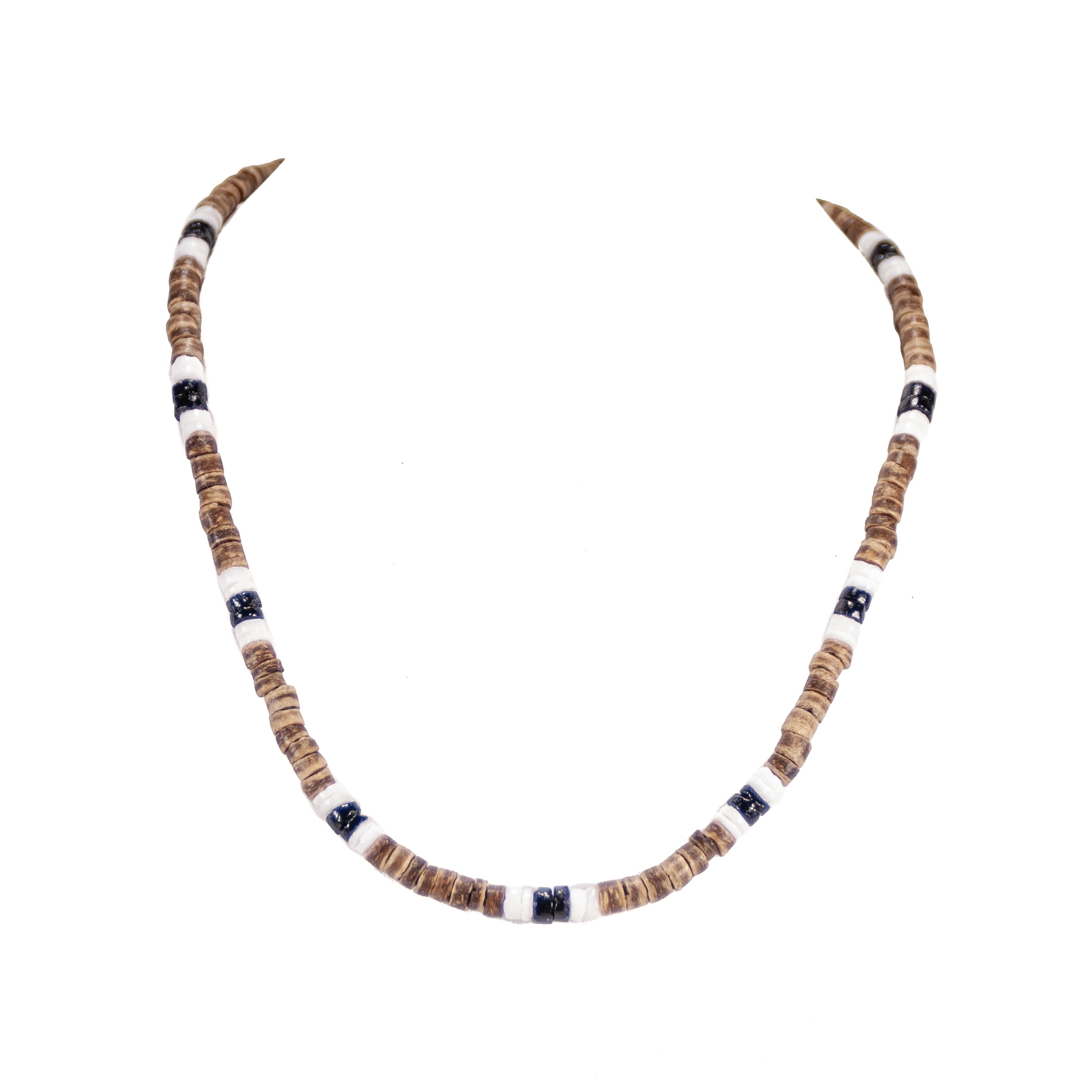 BlueRica Tiger Coconut Beads & Black Puka Shell Beads Necklace (18 ...