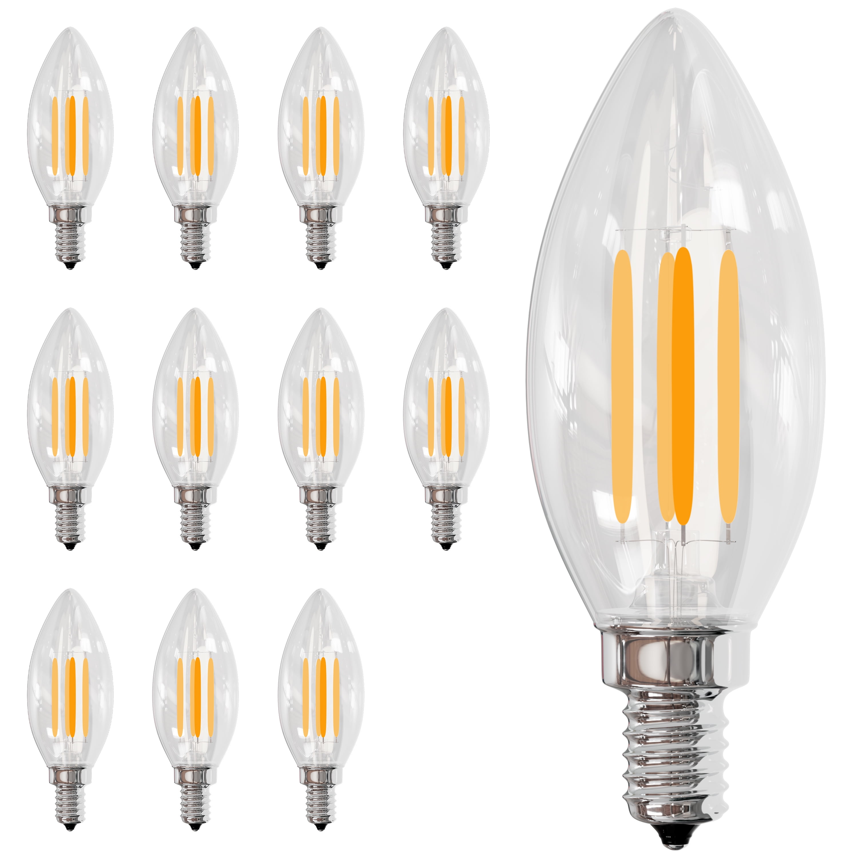 BlueStars 12-Pack B10 E12 LED Bulbs, 4W Dimmable, 2700K Warm, 440 ...