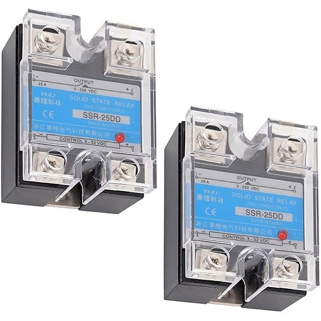 BlueStars 2PCS Solid State Relay SSR-25DD DC to DC Input 3-32VDC Output 5-200VDC 25A Single ...