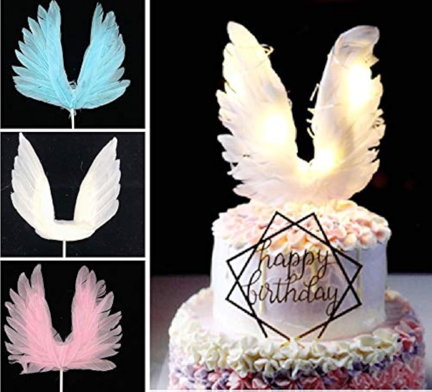 BlueSunshine Angel Wing Cake DEF29 Topper Decoration With Light For ...
