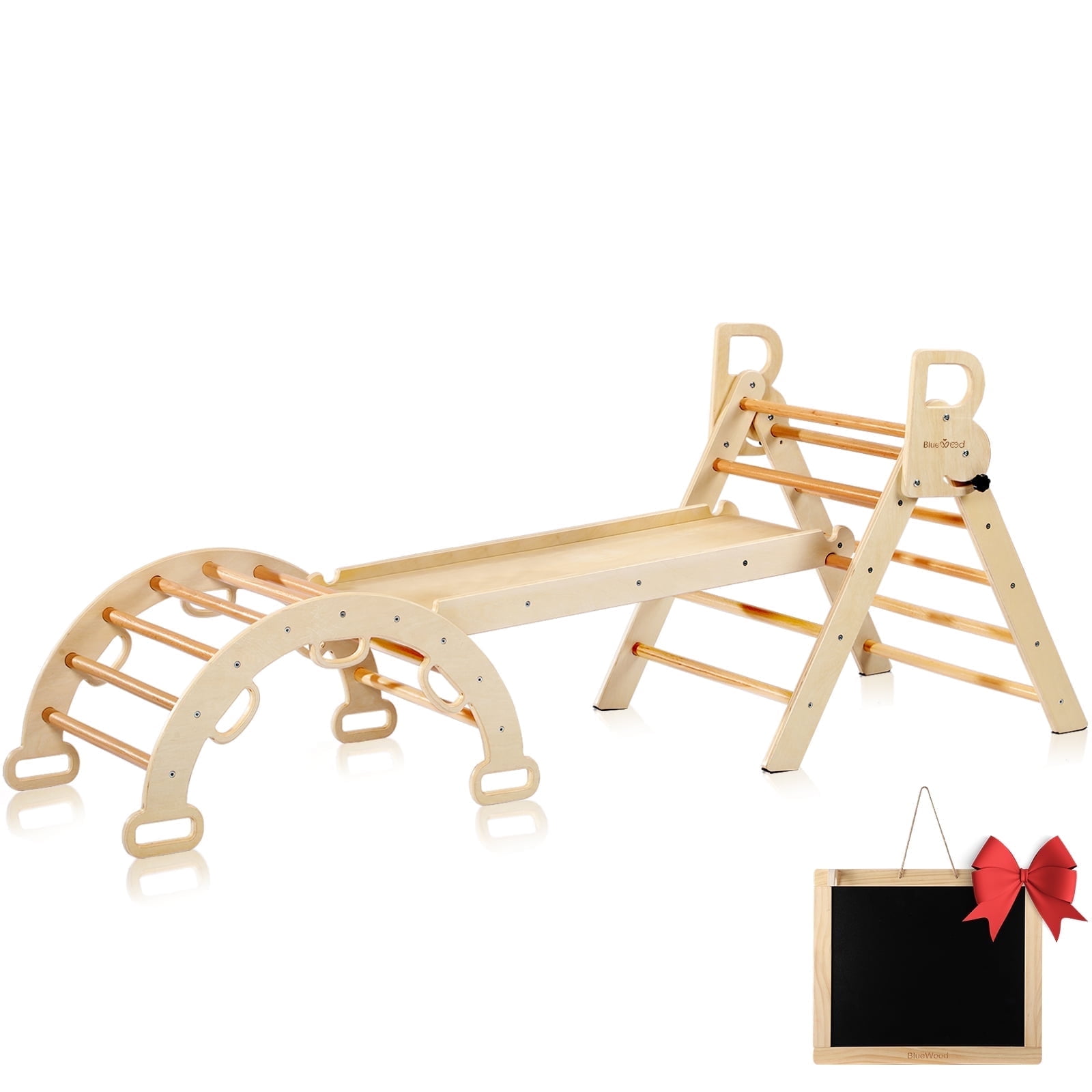 BlueWood 3-in-1 Foldable Montessori Pikler Triangle Climbing Gym for ...