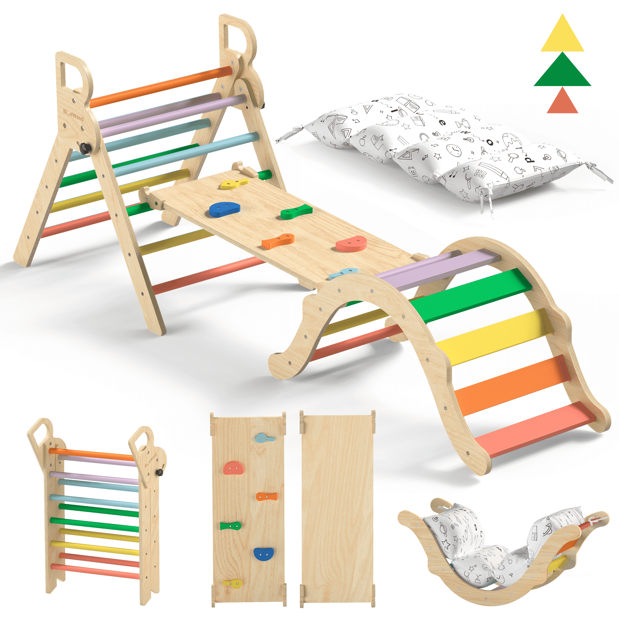 BlueWood Pikler Triangle Jungle Gym Set Montessori 8-in-1 Foldable ...