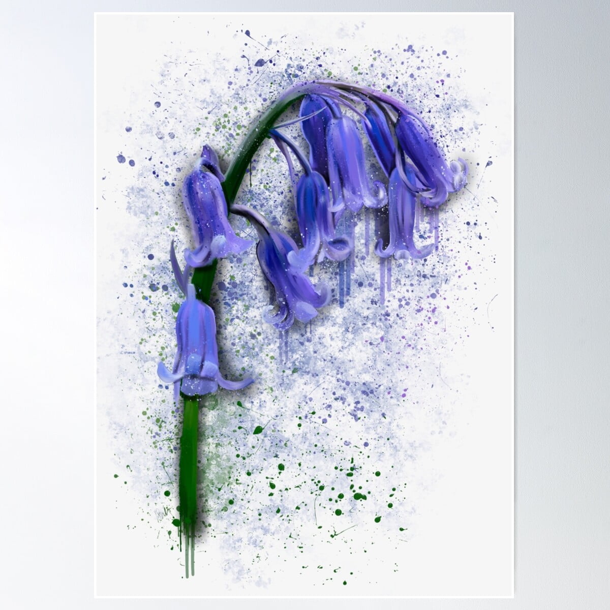Bluebell Blue Flower Splatter Print Poster Wall Art Modern Wall Decor ...