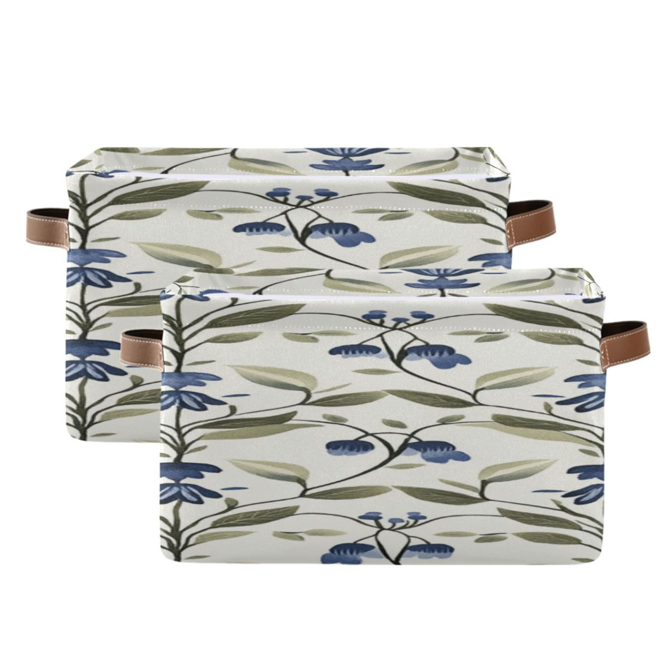 Bluebell Florals and Leaves Retro Square Storage Bins with Handles ...