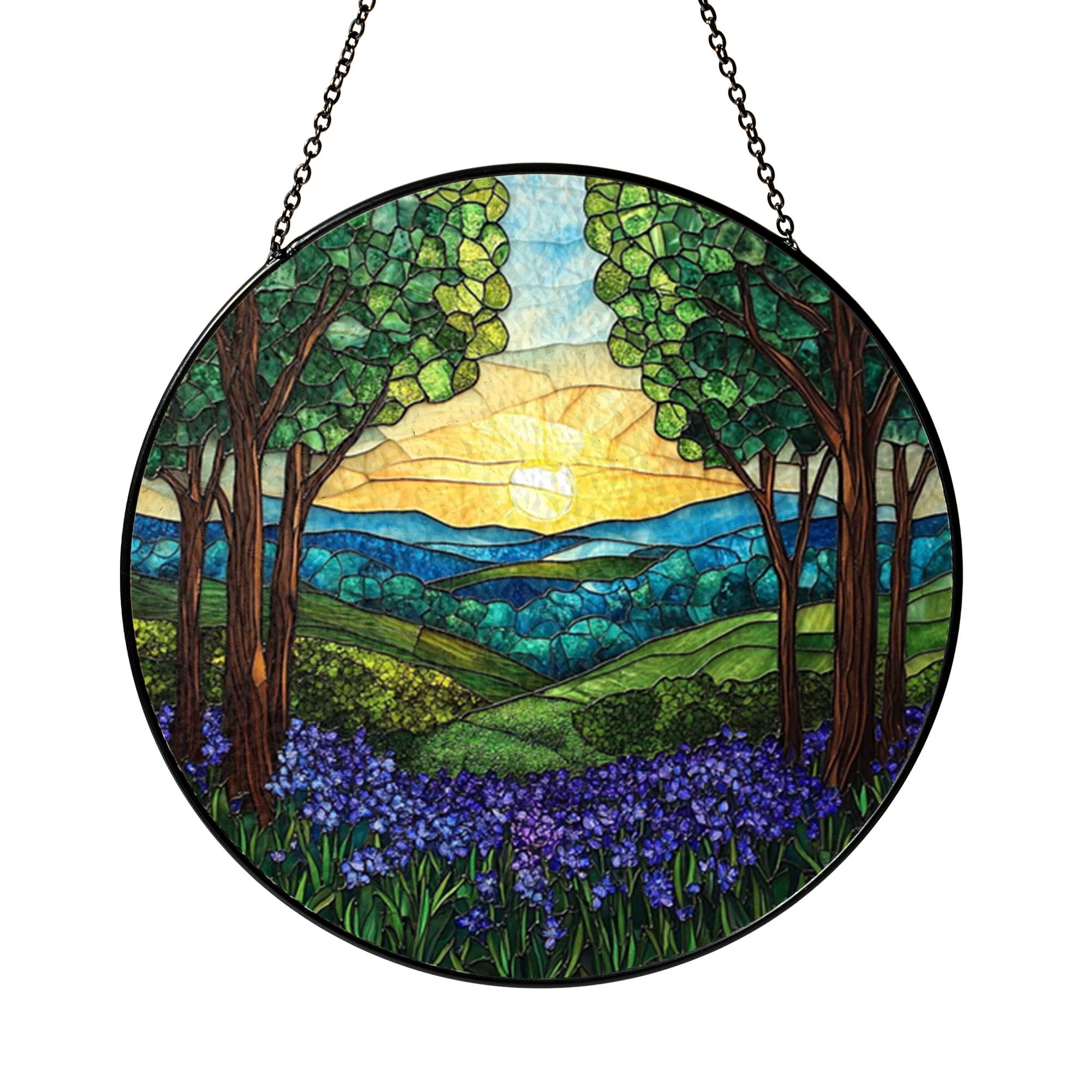 Bluebell Flower Forest Stained Glass Suncatcher, Round Nature Window ...