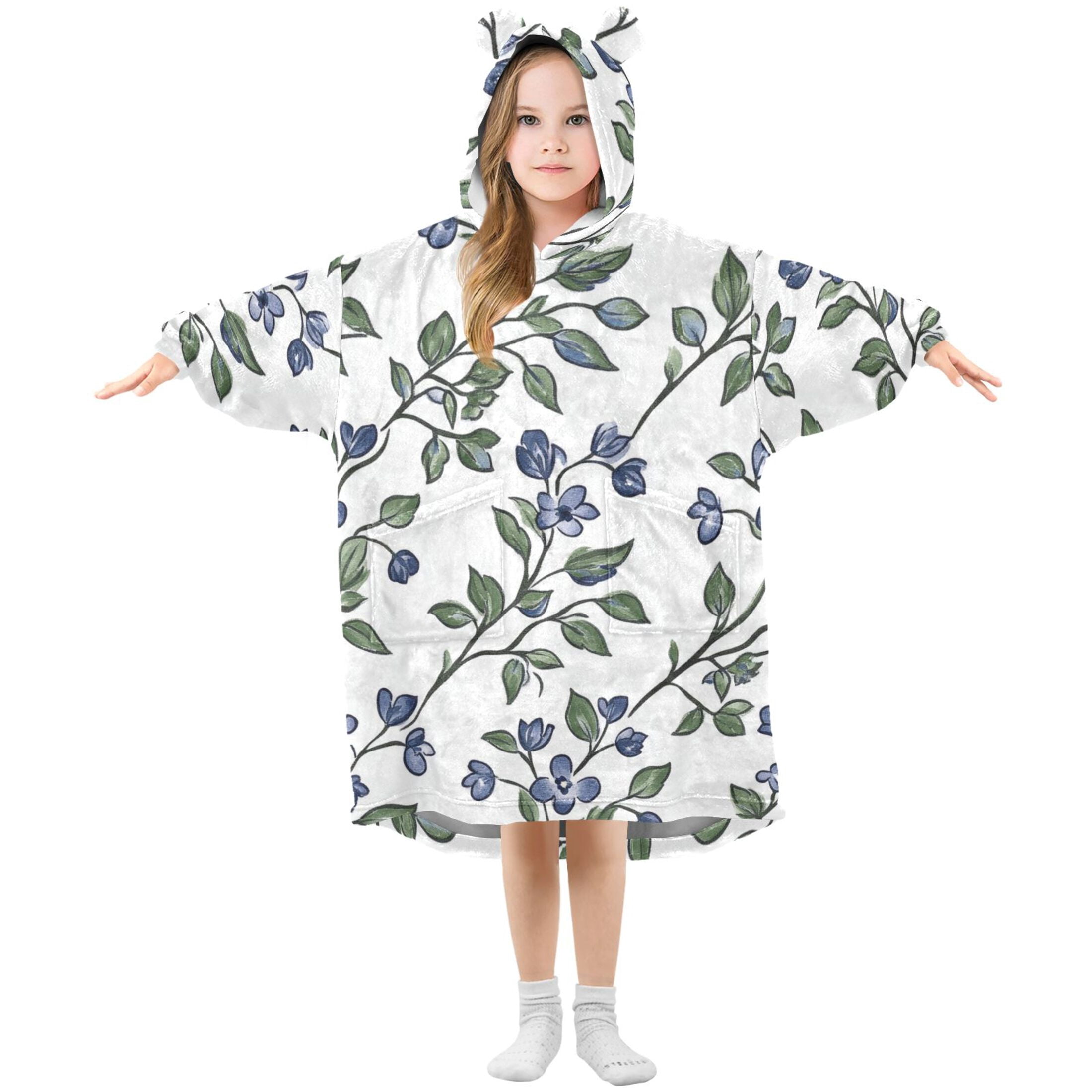 Bluebell Flowers Leaves Flannel Wearable Blankets Hooded Design Long ...