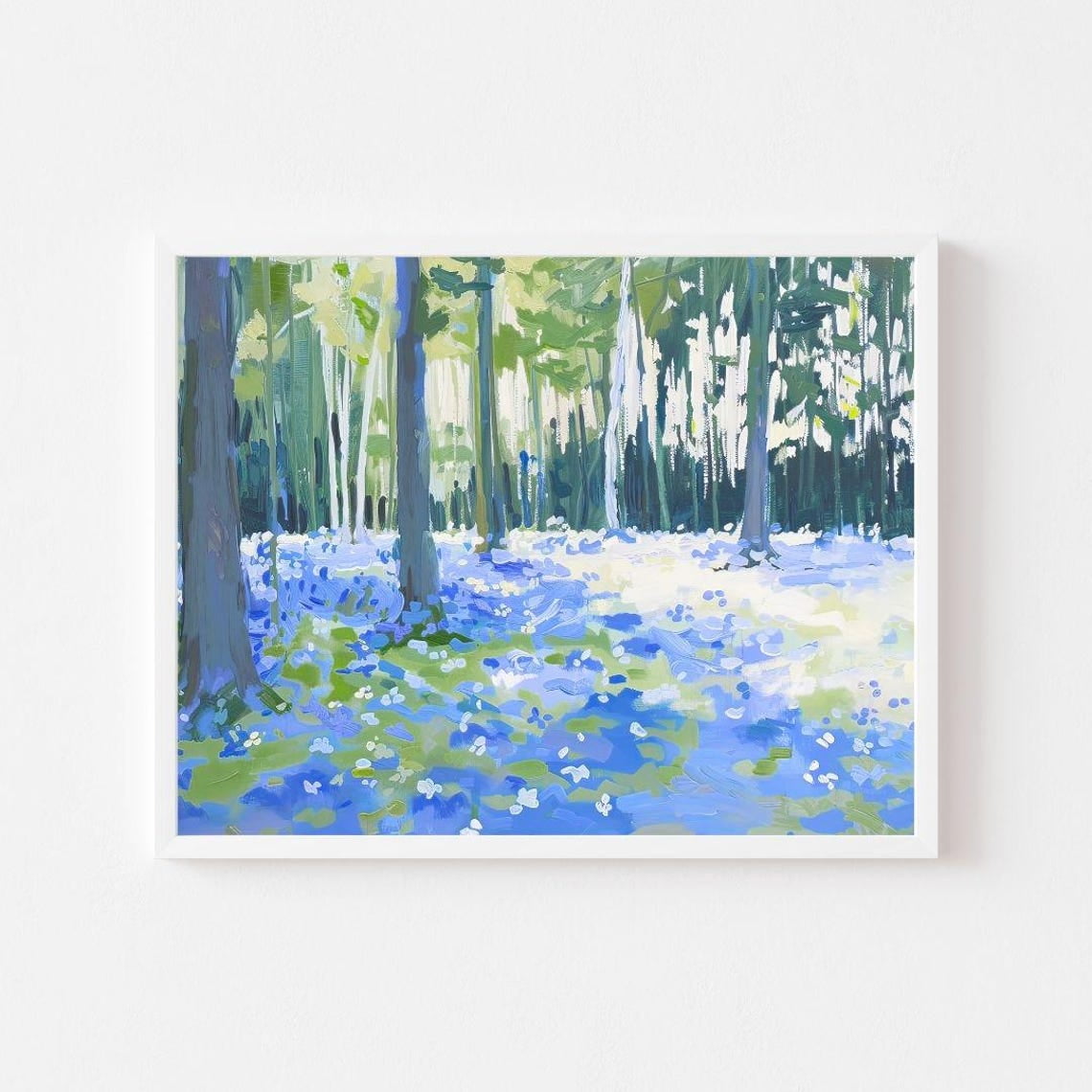 Bluebell Forest Landscape Painting Blue Wildflowers Wall Art Print ...