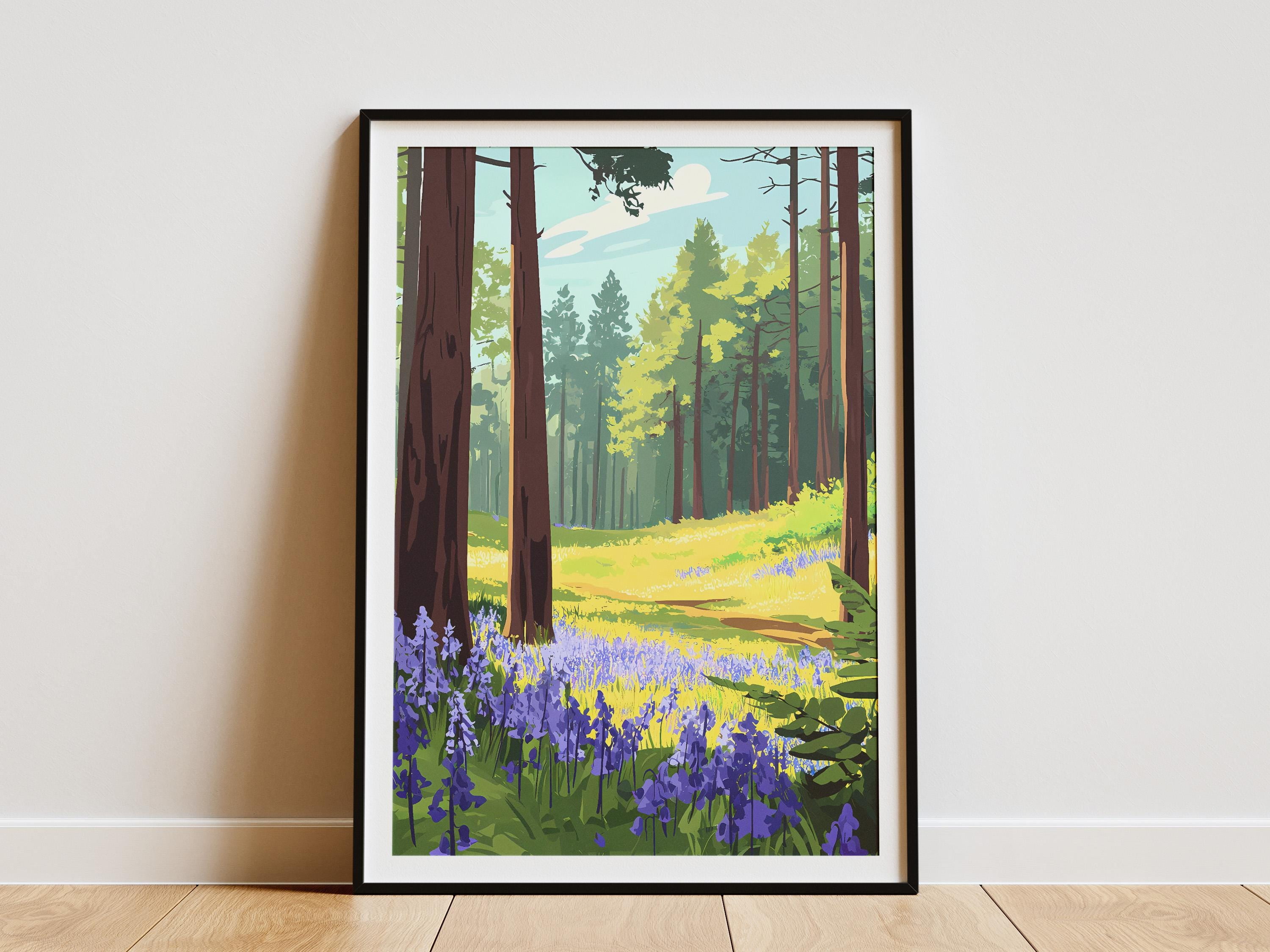Bluebell Forest Meadow Poster Spring Nature Art Print Woodland Flowers ...