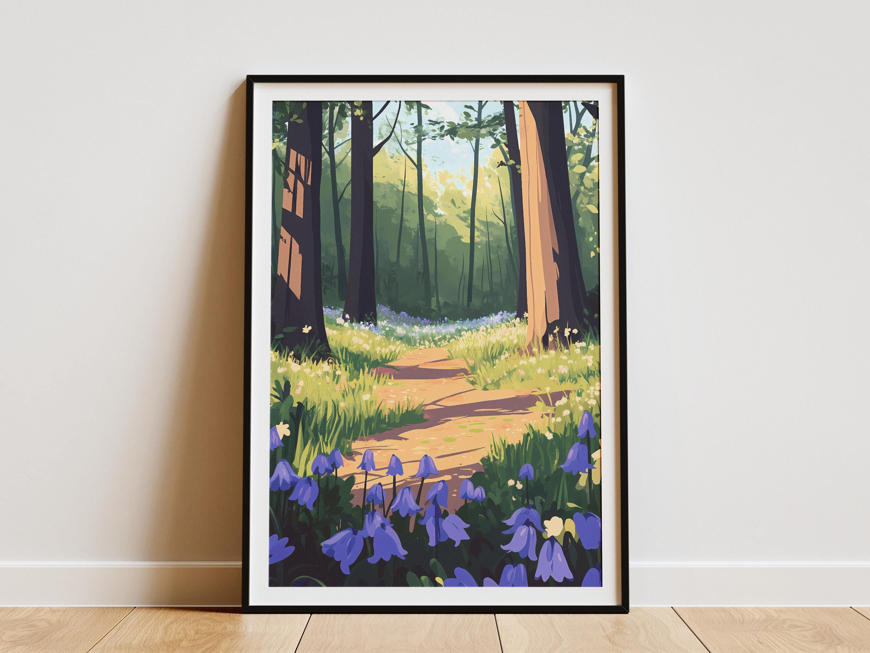 Bluebell Forest Meadow Poster Spring Nature Art Print Woodland Path ...