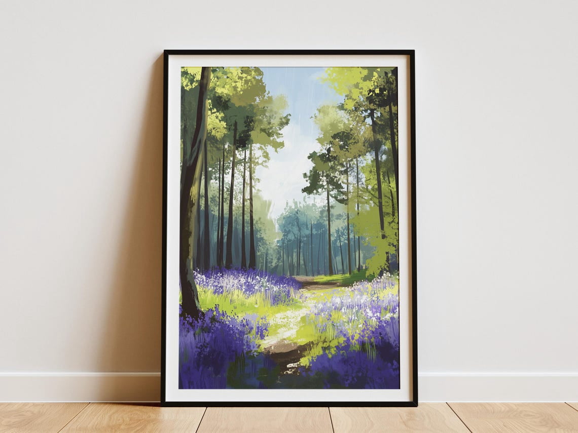 Bluebell Forest Meadow Travel Style Botanical Illustration Landscape ...