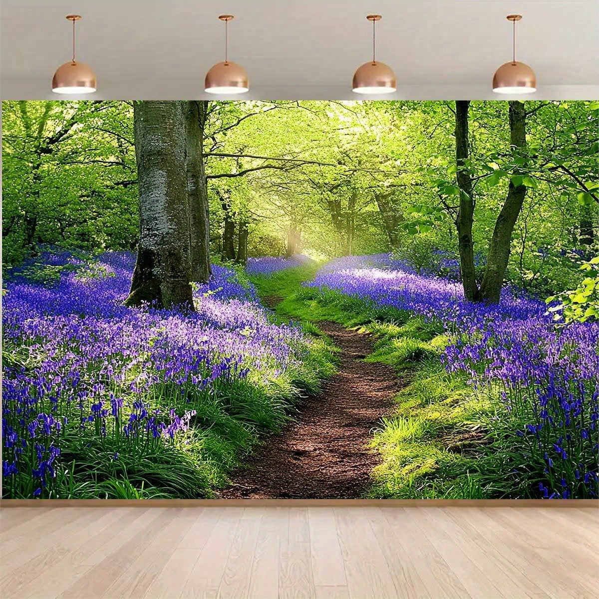 Bluebell Forest Pathway Backdrop Vibrant Bluebells Sunlit Trees ...