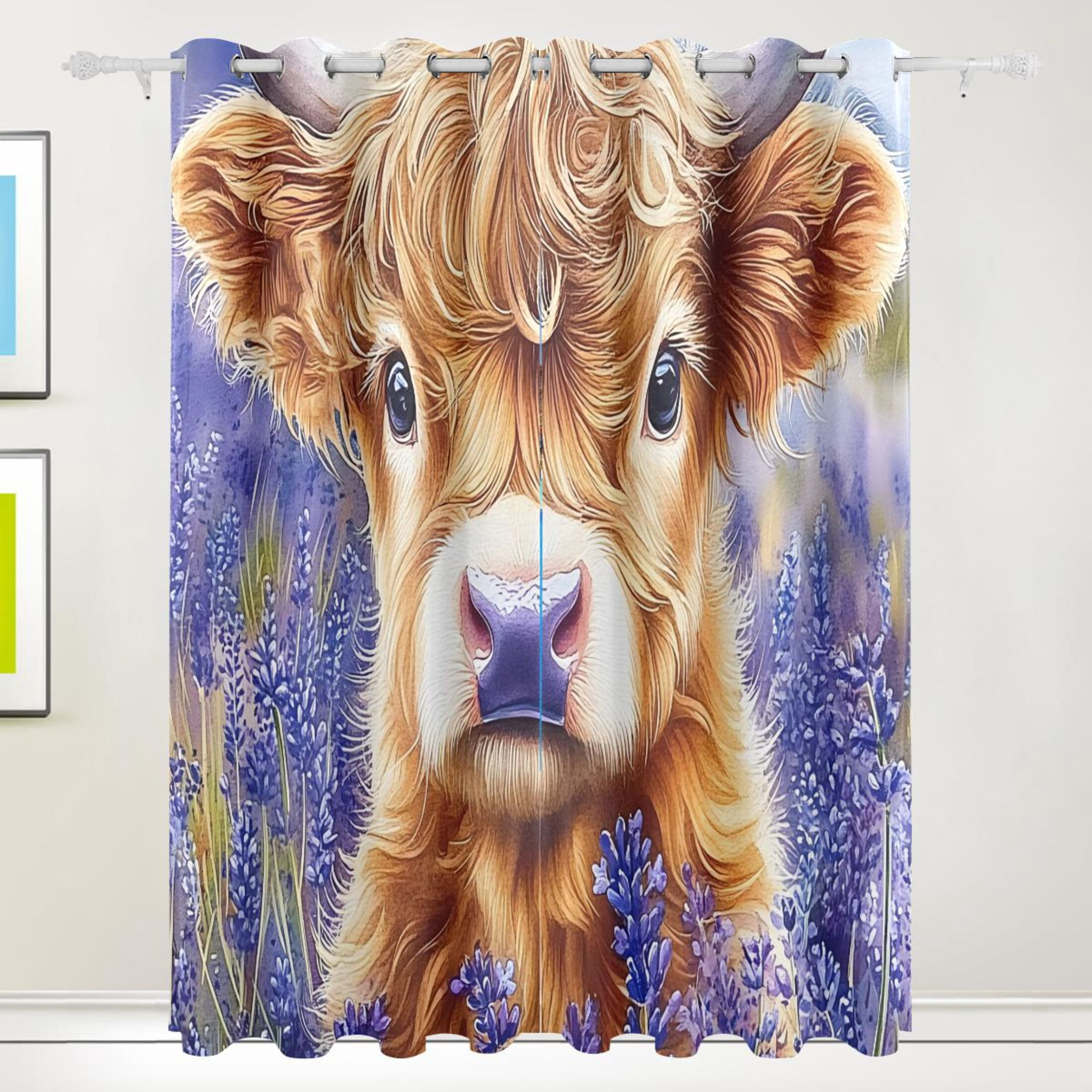 Bluebell Highland Cow Blackout Curtains 55W x 72/84L Living Room ...