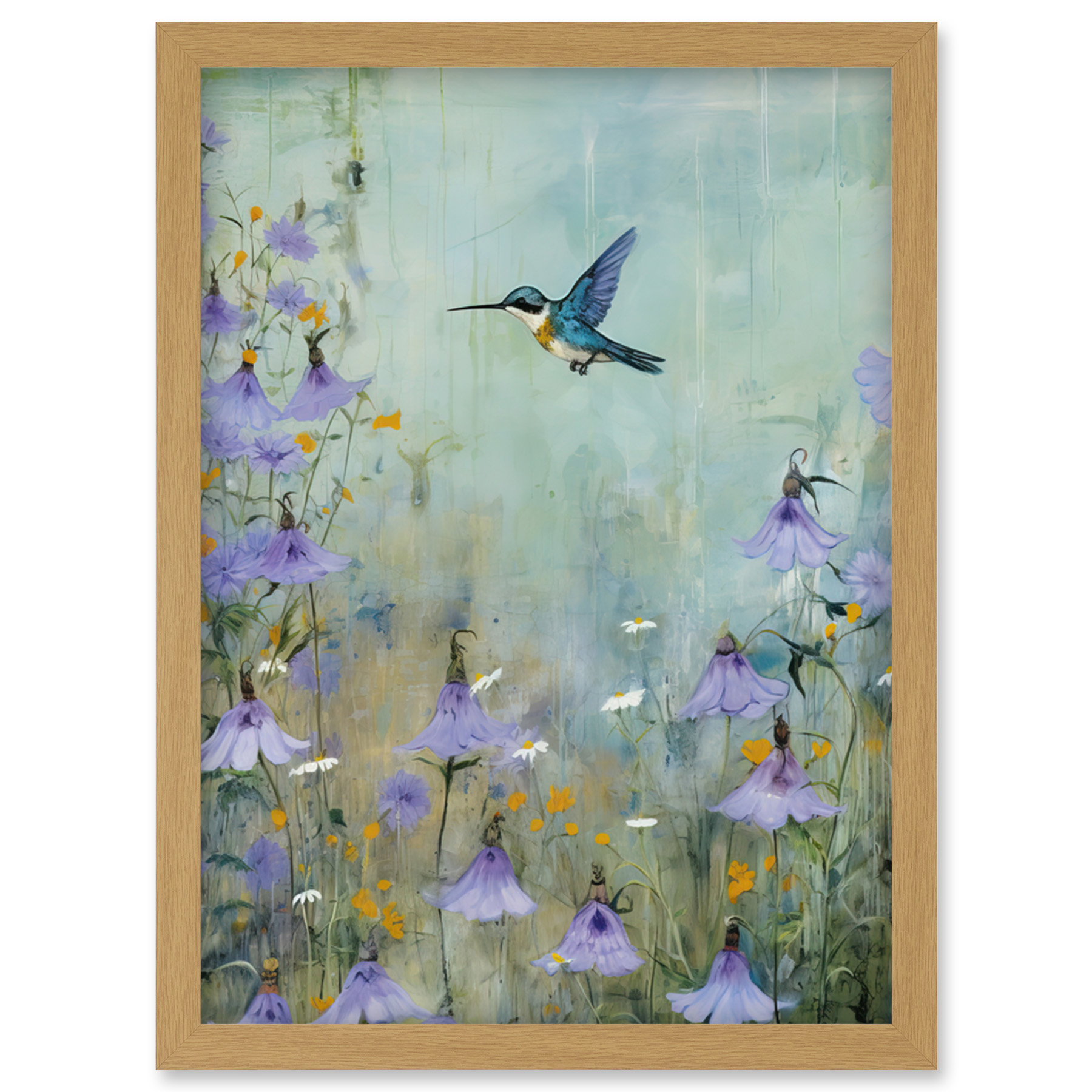 Bluebell Hummingbird Pastel Painting Nectar Flowers Field Oil Painting ...