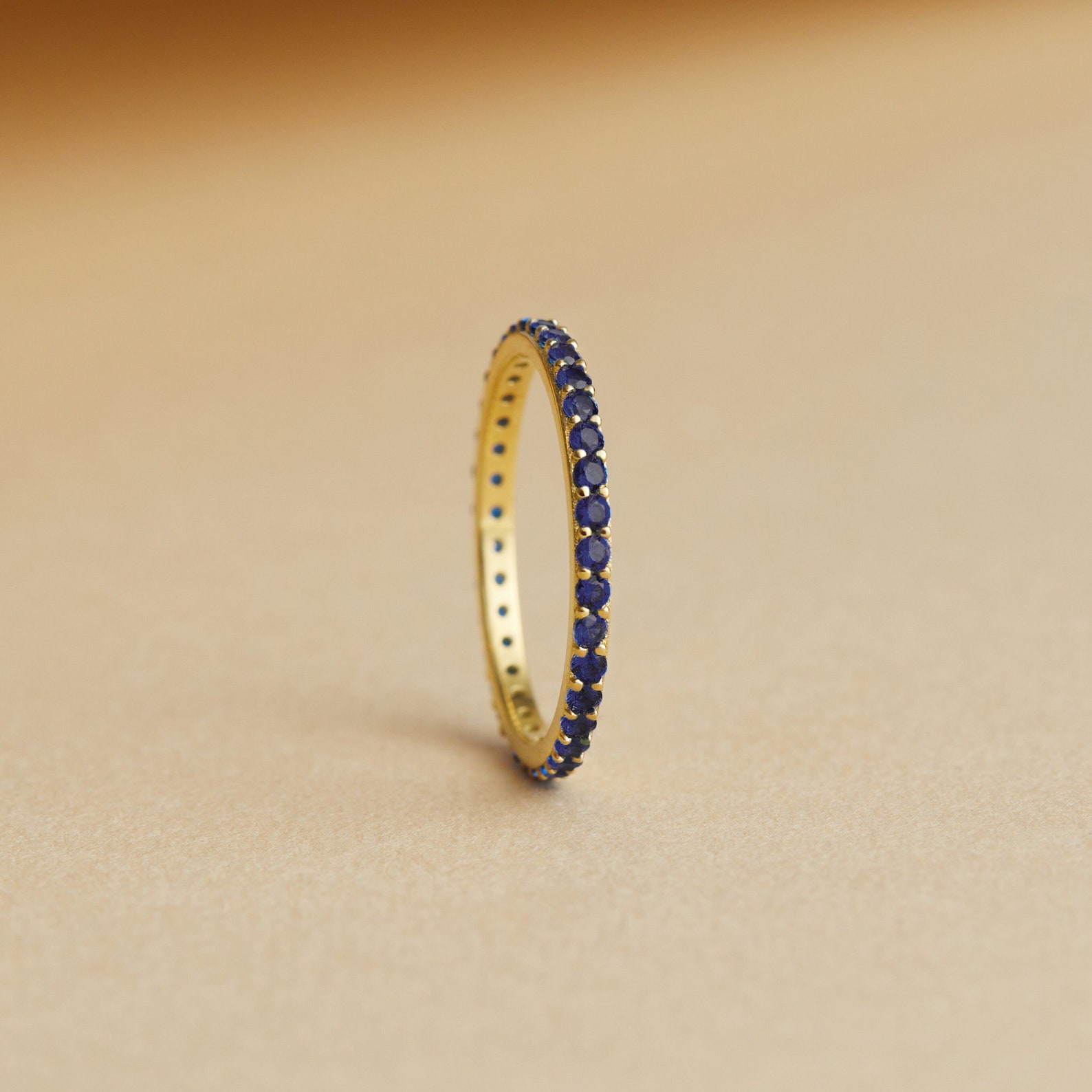 Bluebell Jewels 14K Gold Finish Blue CZ Eternity Band Dainty Stackable ...