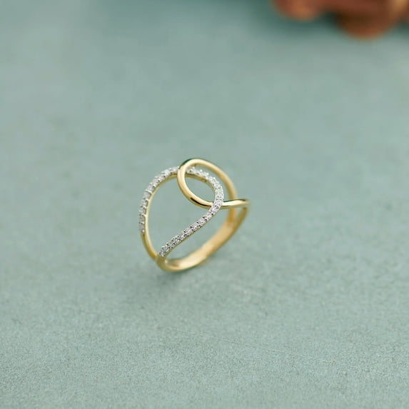 Bluebell Jewels 14K Gold Finish Interlocking Heart Ring with Cubic ...