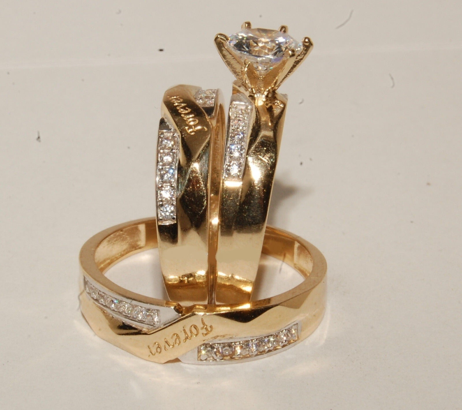 Bluebell Jewels 14K Gold Finish Trio Ring Set CZ Engagement Wedding ...