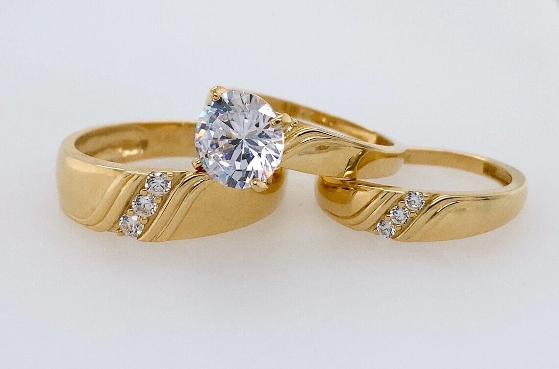 Bluebell Jewels 14K Yellow Gold Finish Trio His/Her Wedding Engagement ...