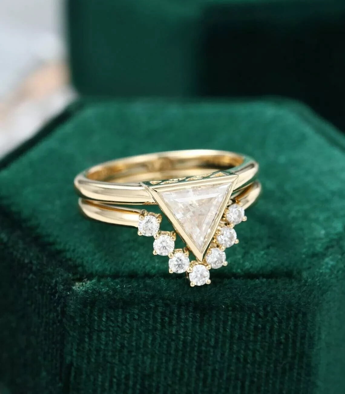 Bluebell Jewels 2.50Ct Trillion Cut CZ Bridal Set Ring 14K Yellow Gold ...