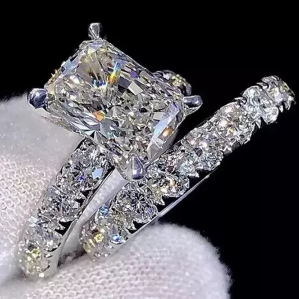 Bluebell Jewels 2.89 TCW Radiant Cut CZ Bridal Set Engagement Ring In ...