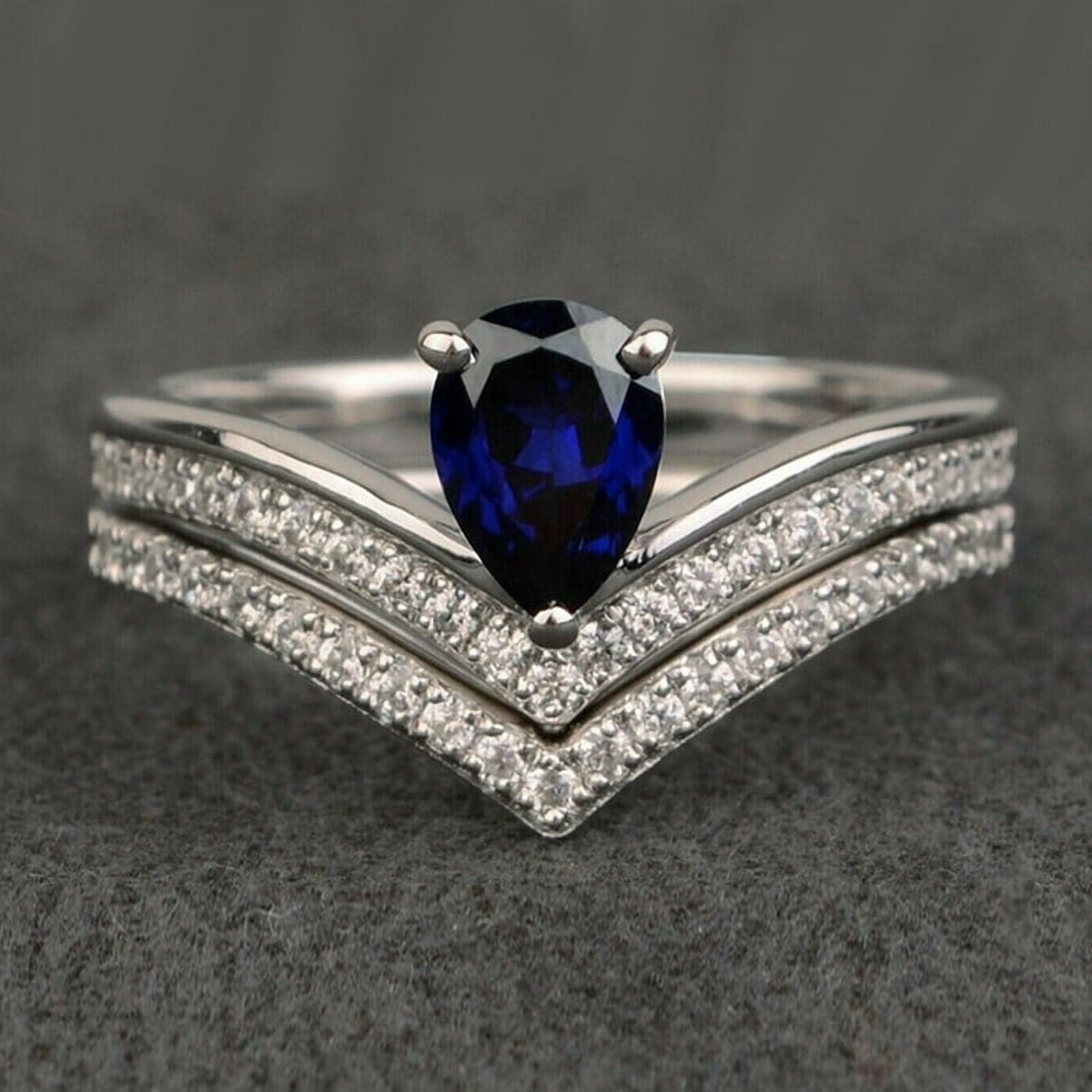 Bluebell Jewels 2 CT Pear Blue CZ Wedding Bridal Ring Set 14k White ...