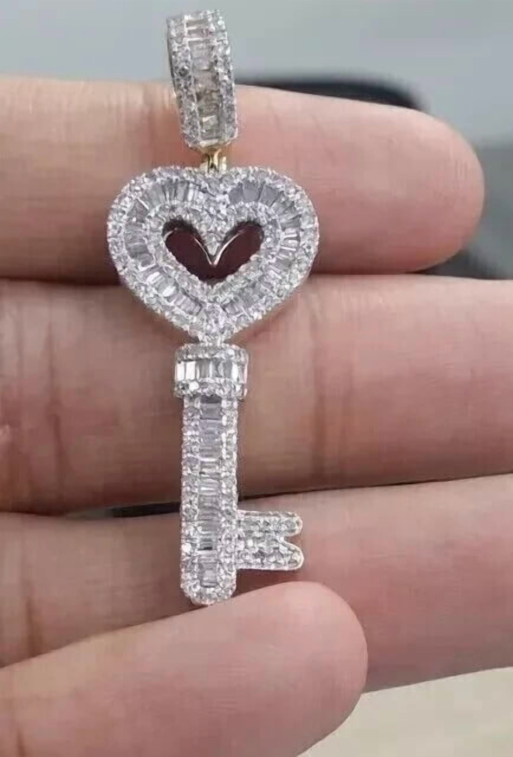 Bluebell Jewels 2Ct Round Cut Diamond Key Pendant 14K Yellow Gold ...