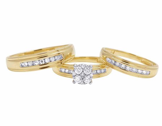 Bluebell Jewels 3-Piece Gold Finish CZ Cluster Bridal Ring Set ...
