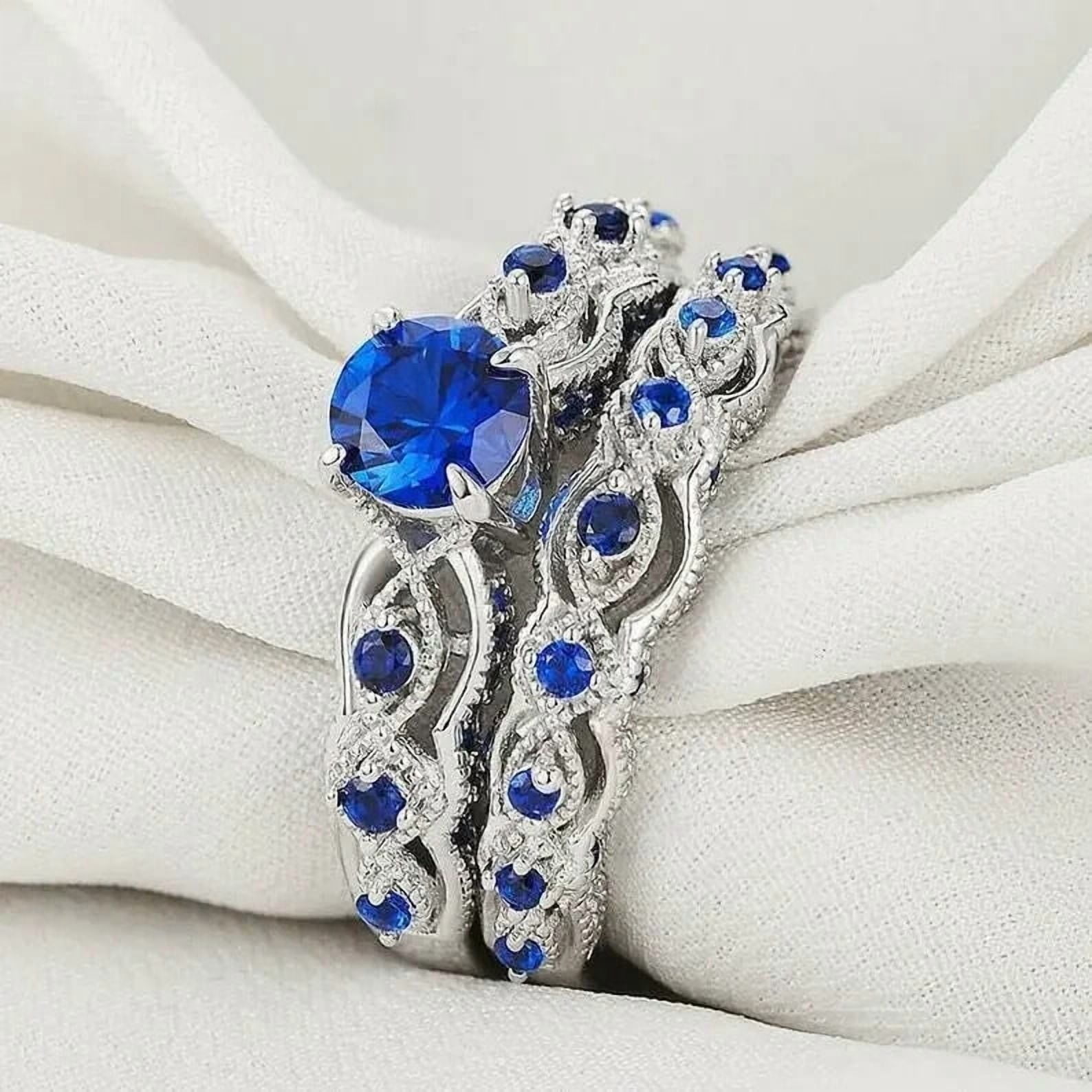 Bluebell Jewels 3Ct Round Cut Blue CZ Engagement Wedding Bridal Ring ...