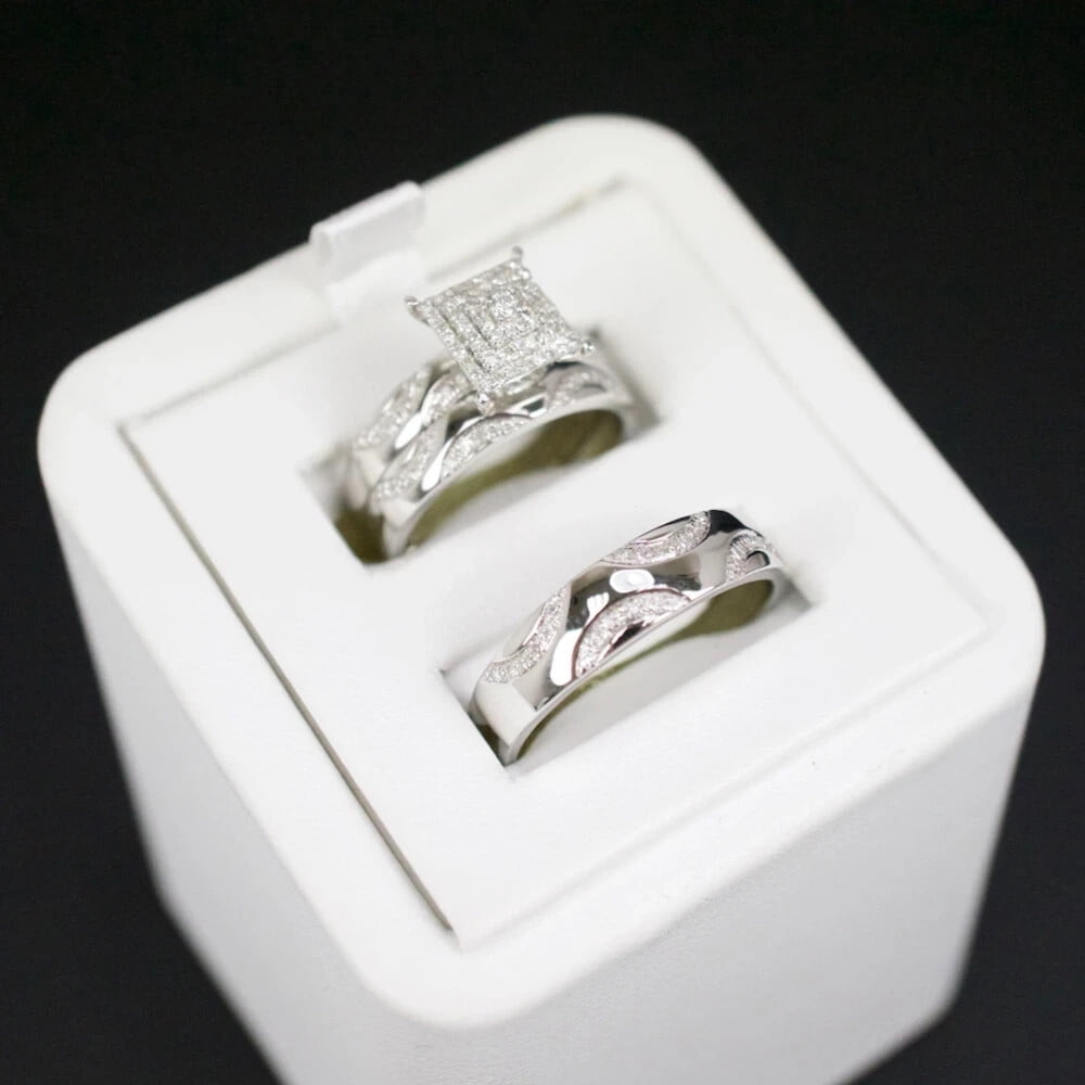 Bluebell Jewels 3PC His & Hers Wedding Ring Set in White Gold Finish ...