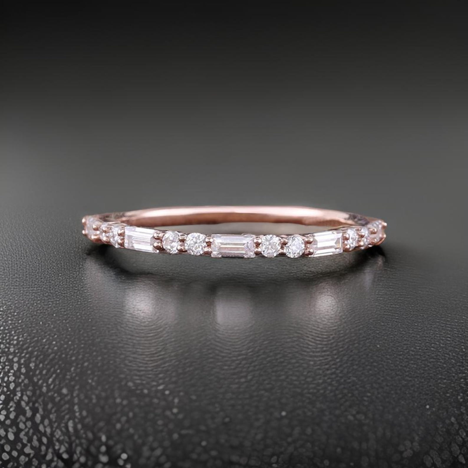 Bluebell Jewels Baguette Cut CZ Stacking Band, Sleek Design Half ...