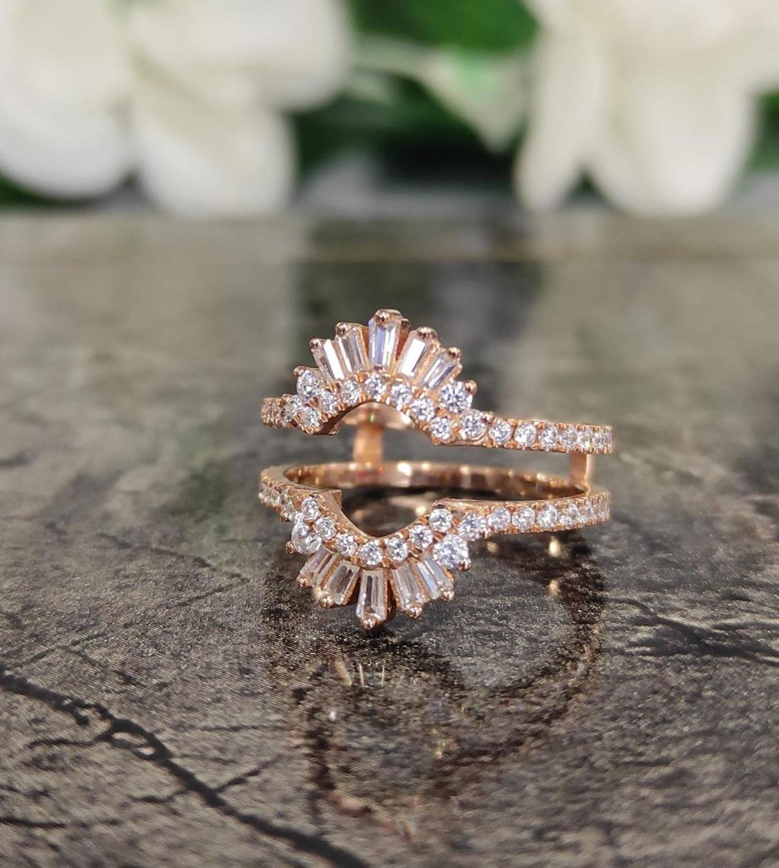 Bluebell Jewels Baguette & Round Cut CZ ring enhancer 14K Rose Gold ...