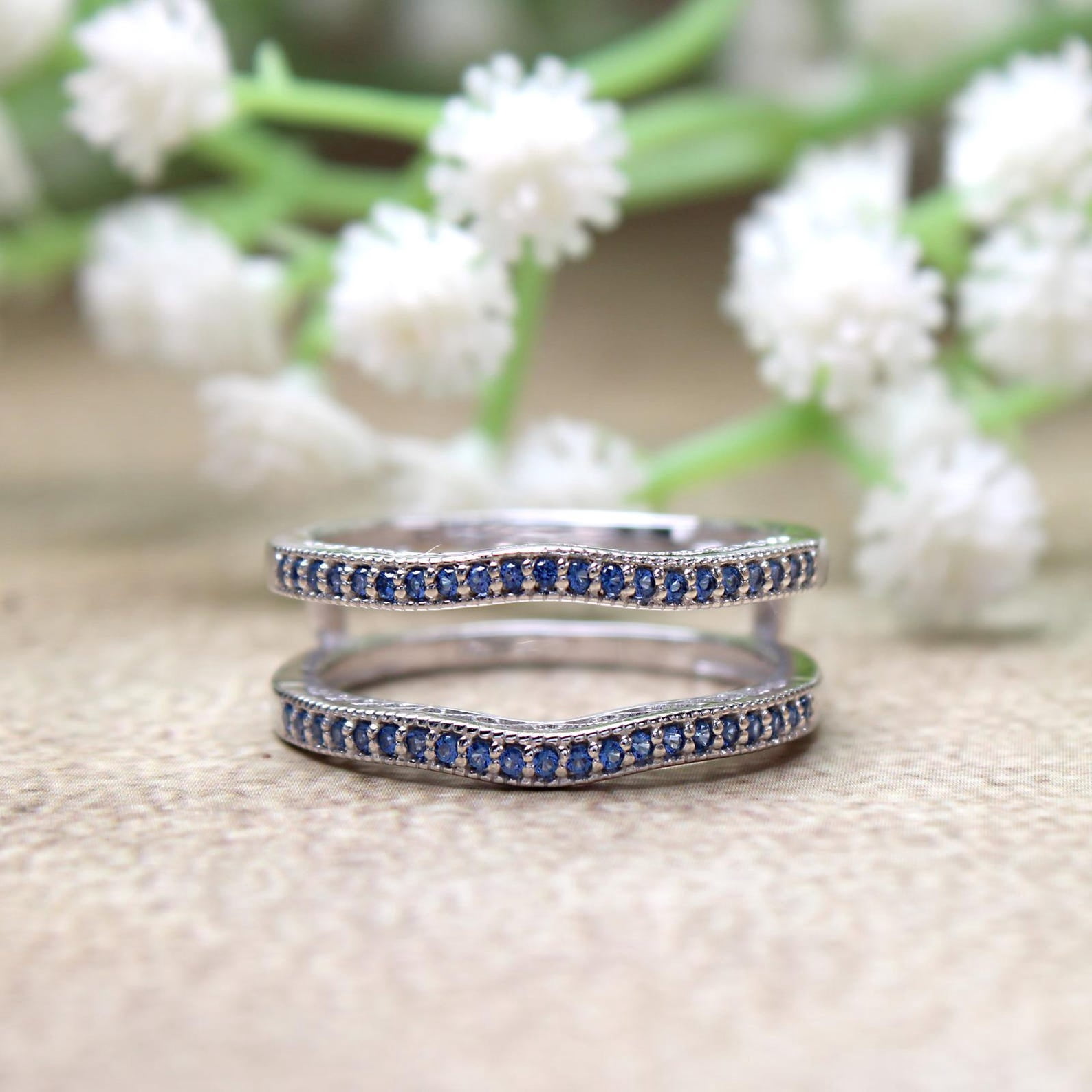 Bluebell Jewels Blue Cubic Zirconia Stackable Wrap Ring 14K White Gold ...