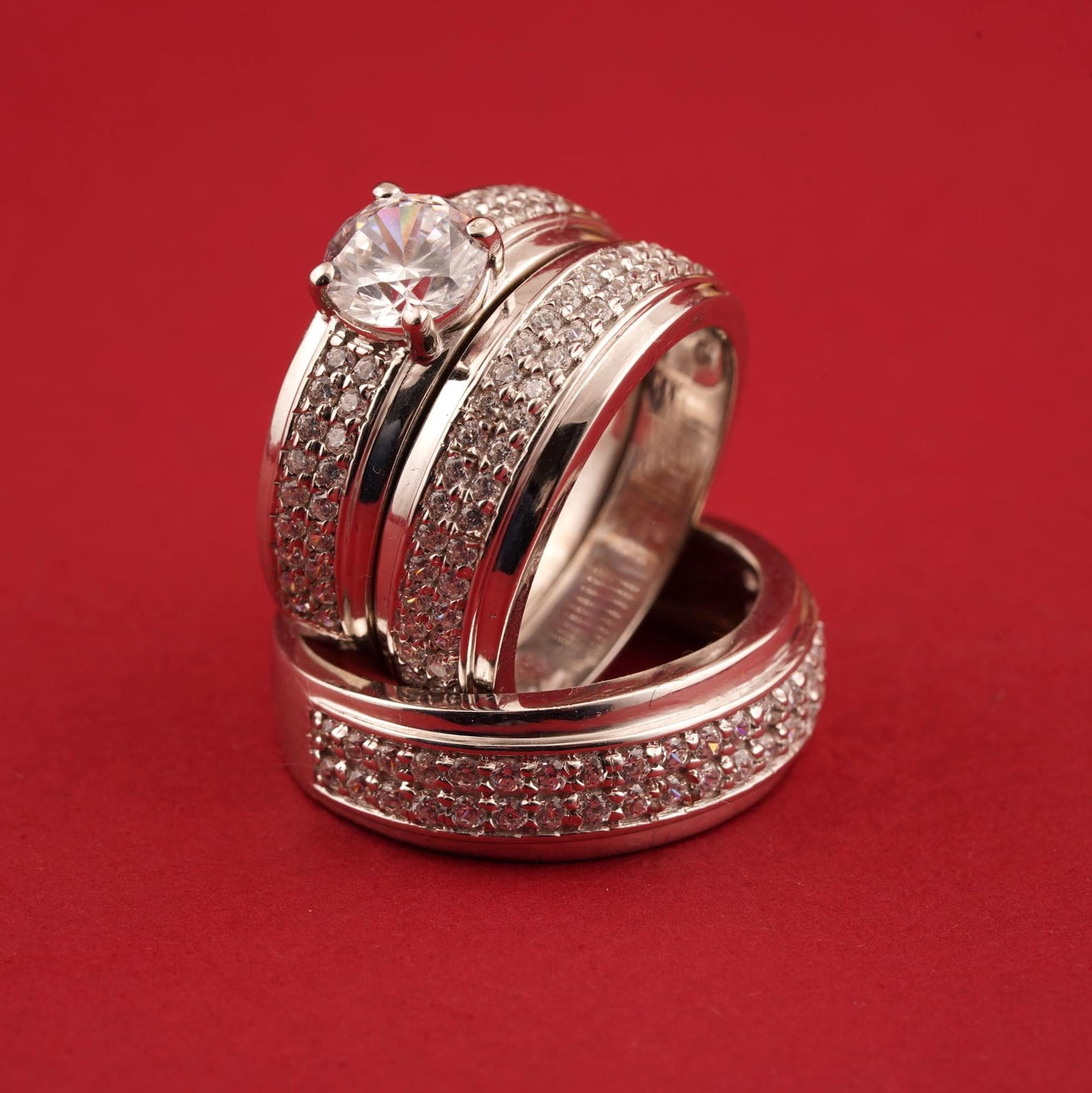 Bluebell Jewels Cluster Round Cut CZ 14K White Gold Finish His & Her ...