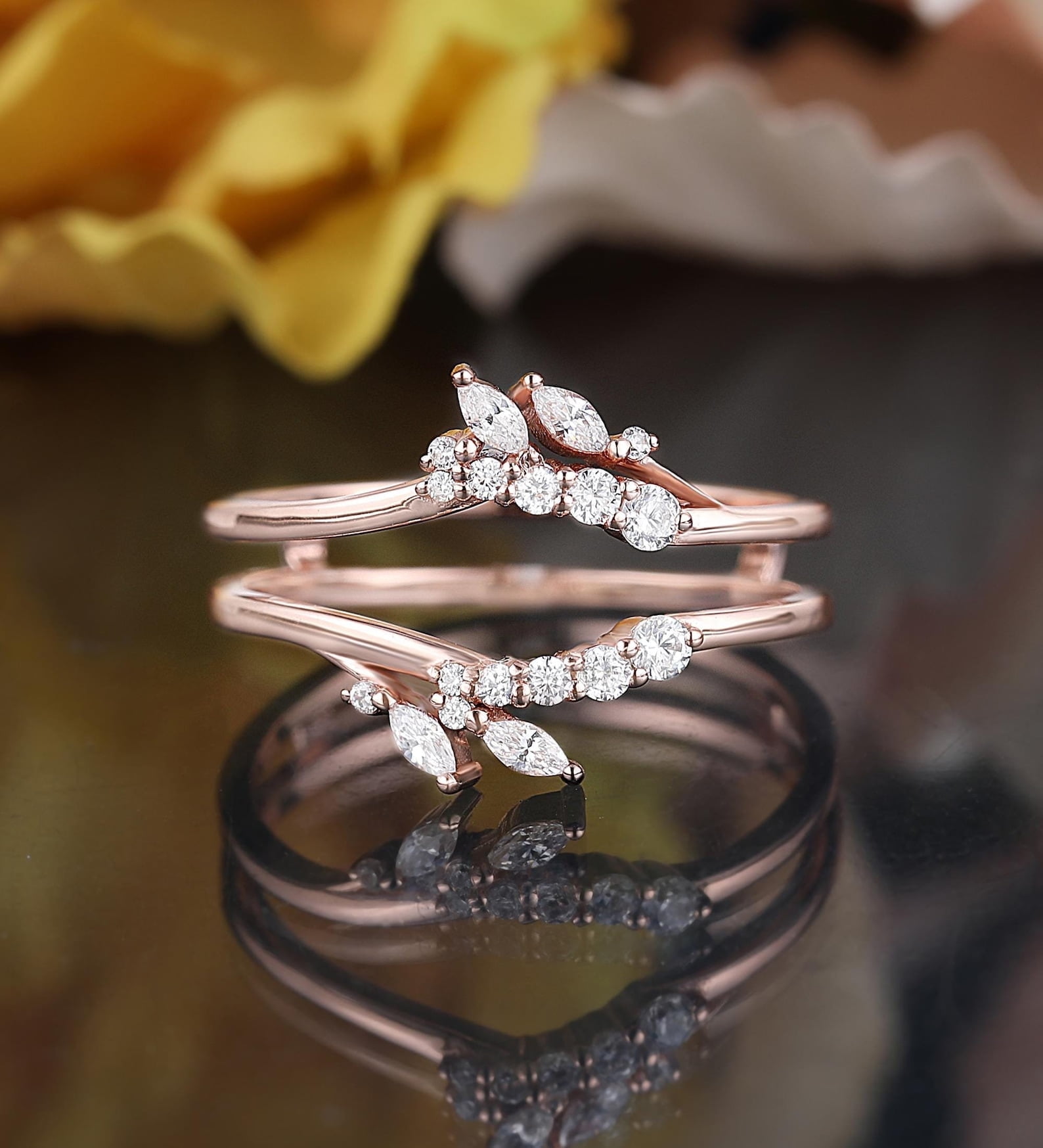 Bluebell Jewels Double Enhancer wedding band, Curved 14K Rose Gold ...