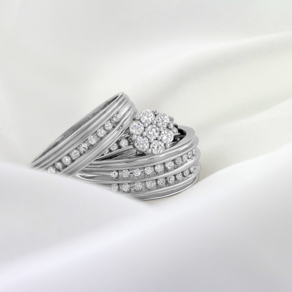 Bluebell Jewels Glam CZ Trio Ring Set 3-Piece 14K White Gold Finish ...