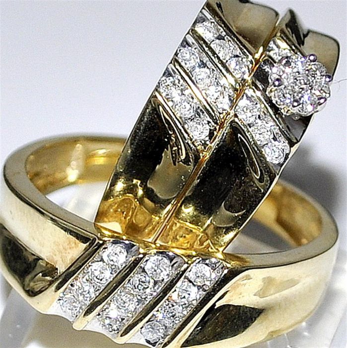 Bluebell Jewels Gold Finish His & Hers CZ Wedding Ring Set Modern ...